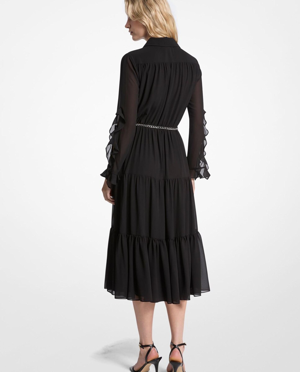 Vestido midi de georgette con volantes en las mangas · Michael Michael ...