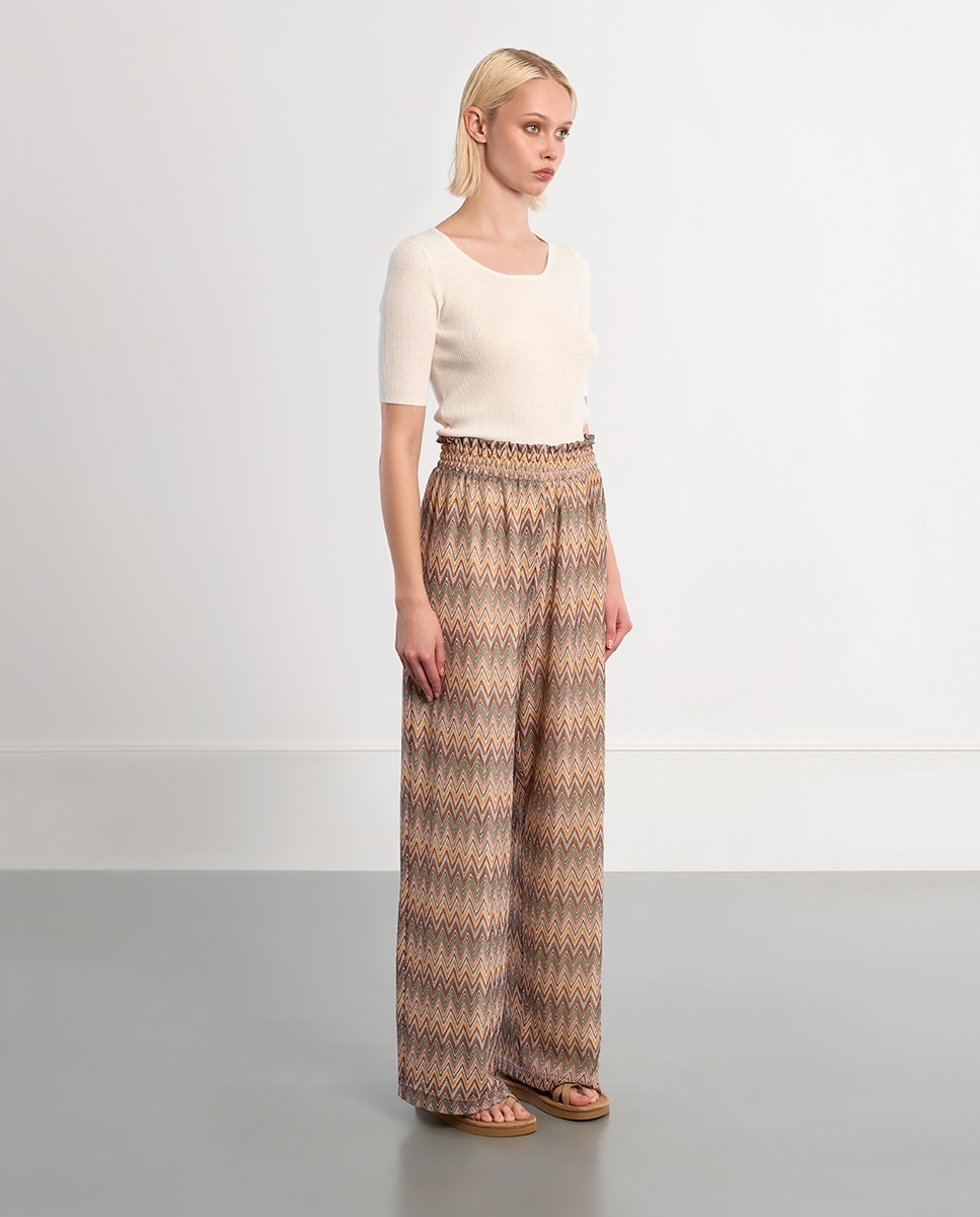 Pantalón de mujer largo con estampado multicolor Beige Lili Sidonio ...