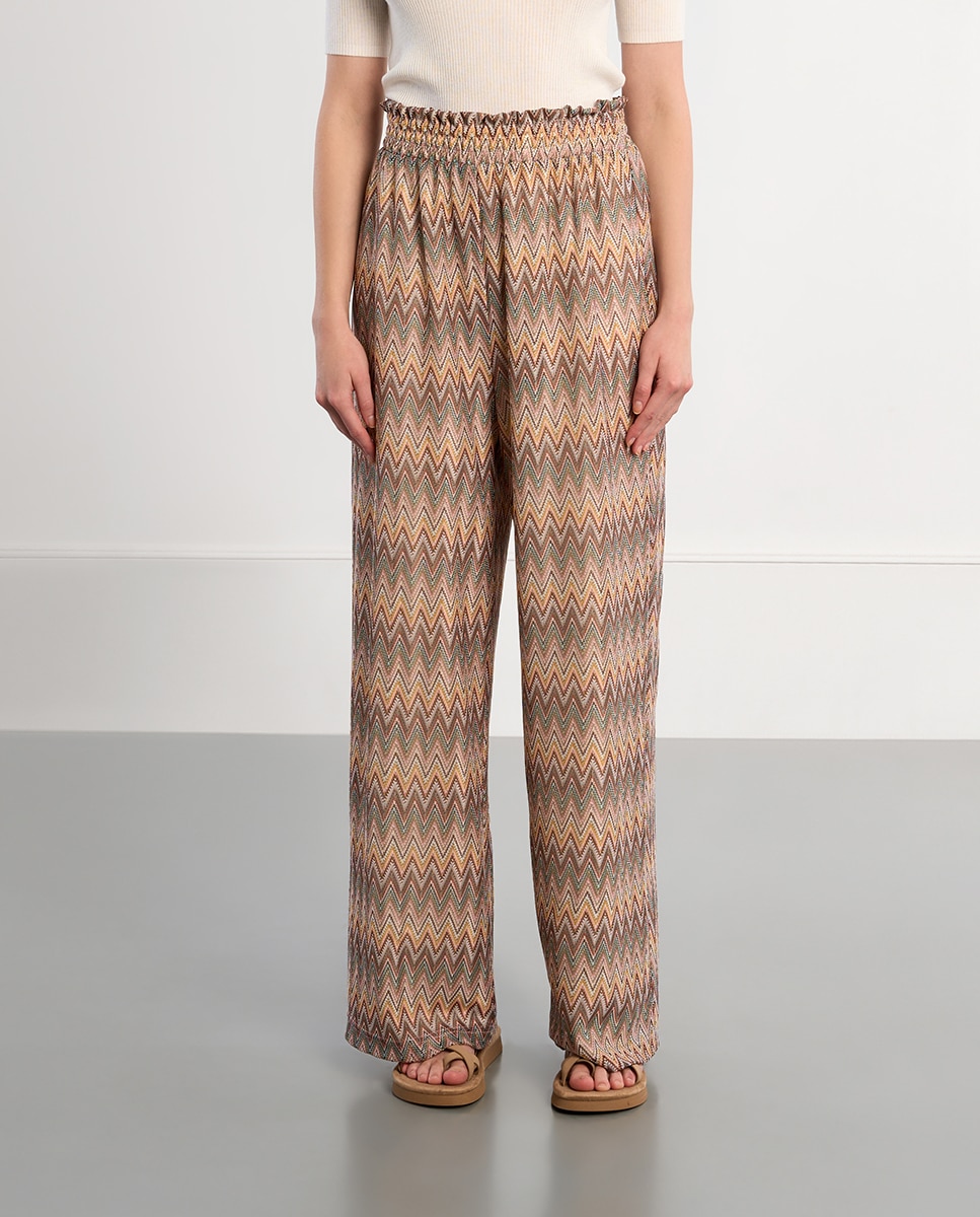 Pantalón de mujer largo con estampado multicolor Beige Lili Sidonio ...