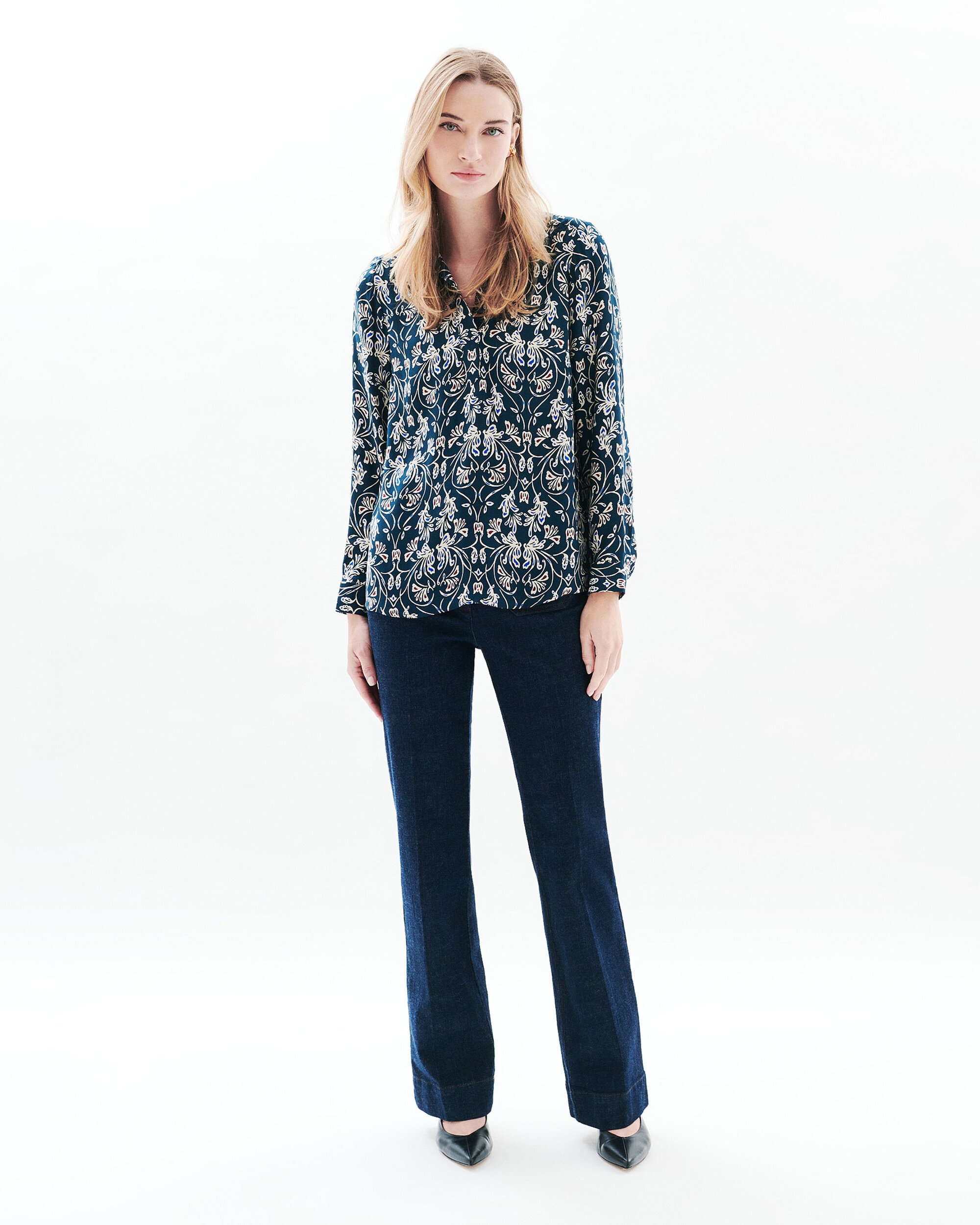 Camisa de mujer con manga larga y estampado floreal Azul / Blanco ...