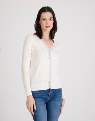 Cárdigan de mujer con ribete de lúrex y cierre de botones · Naf Naf ...