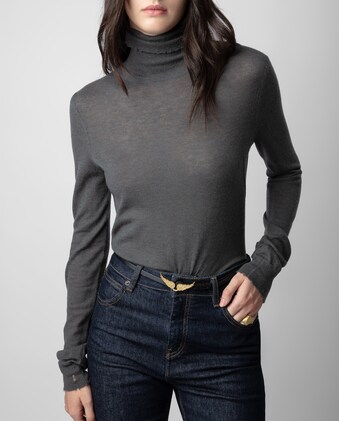 Jersey de mujer Bobby con cuello alto de cachemira de plumas · Zadig ...