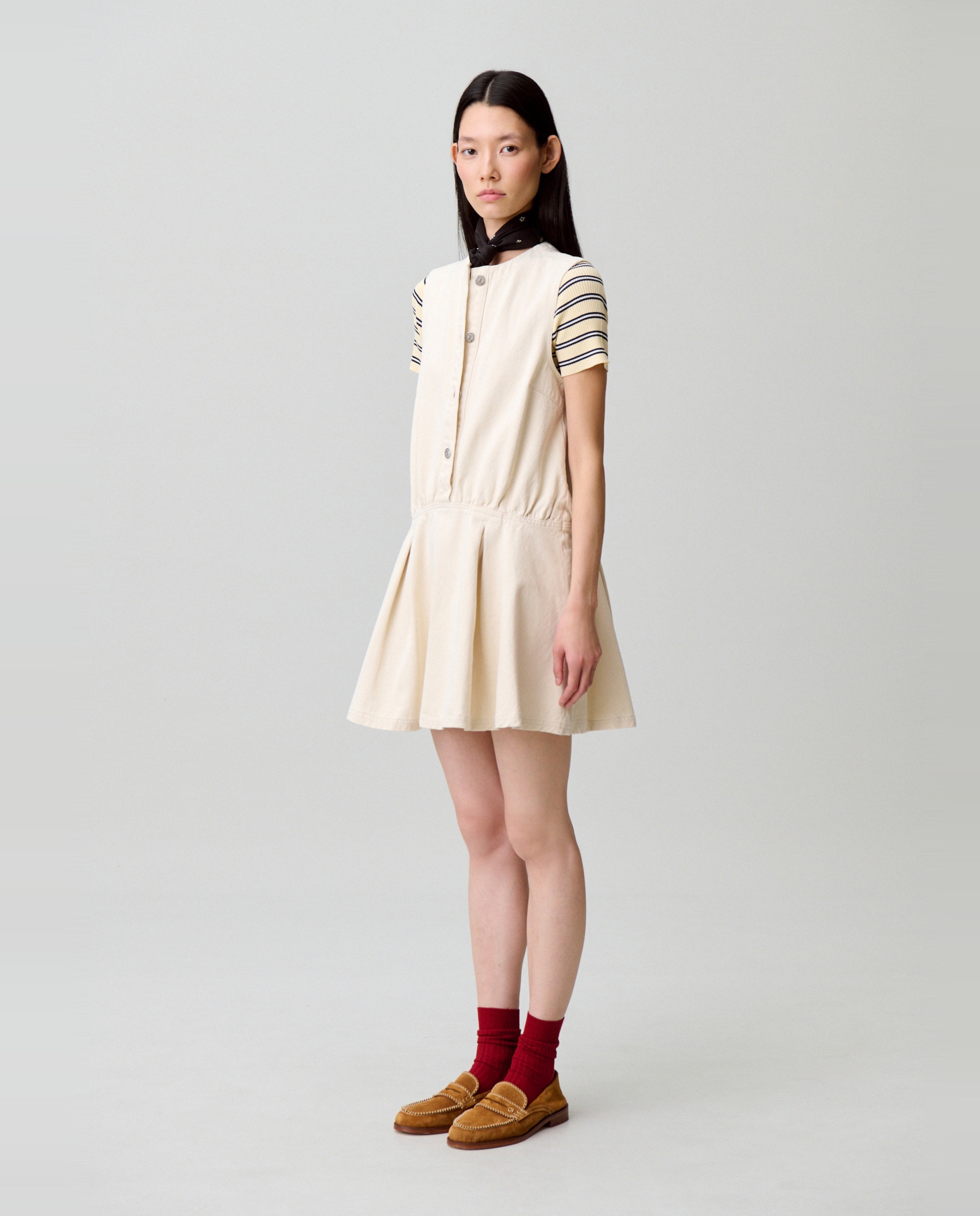 Vestido denim claro evasé plisado Crudo Claudie Pierlot · El Corte Inglés