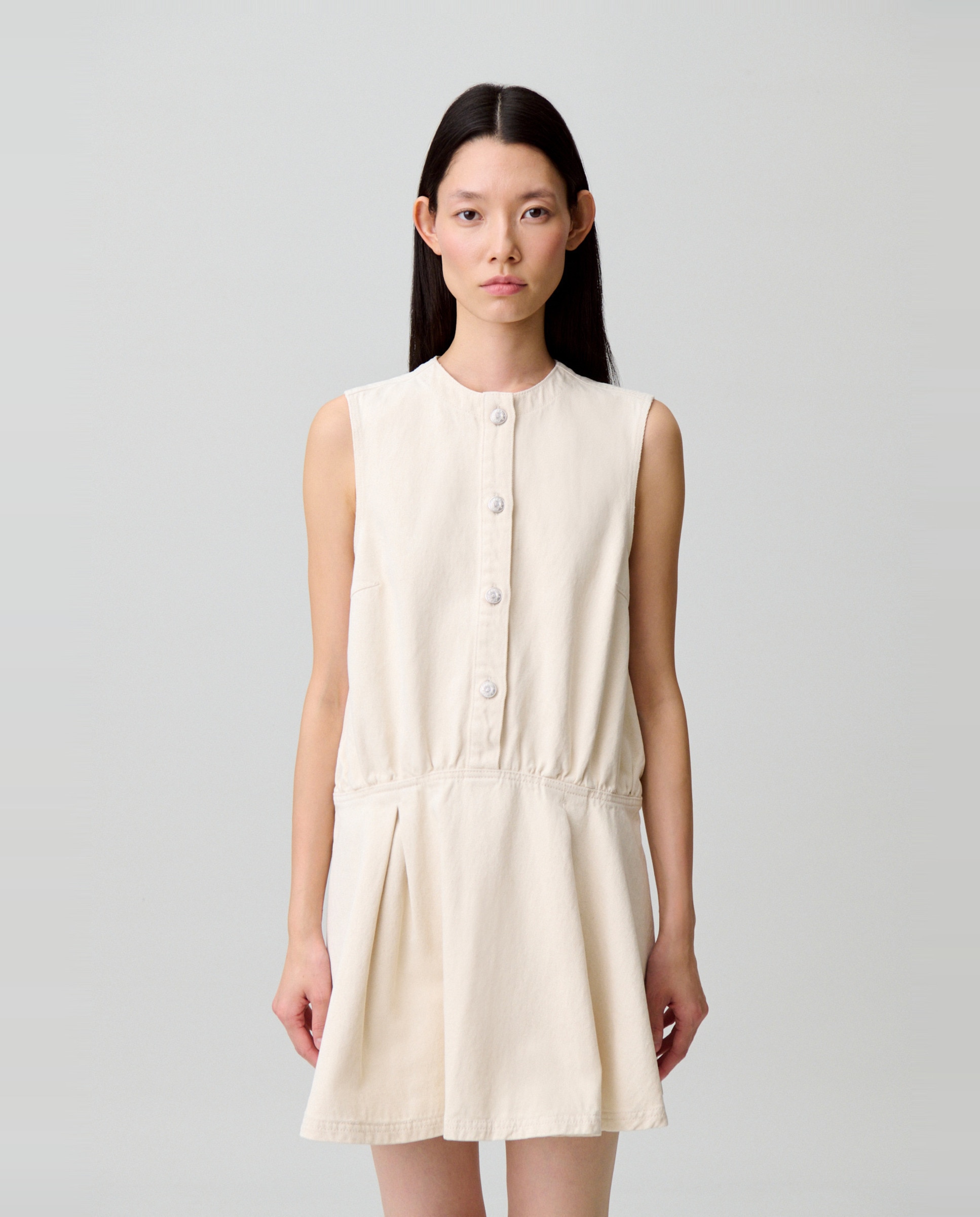 Vestido denim claro evasé plisado Crudo Claudie Pierlot · El Corte Inglés