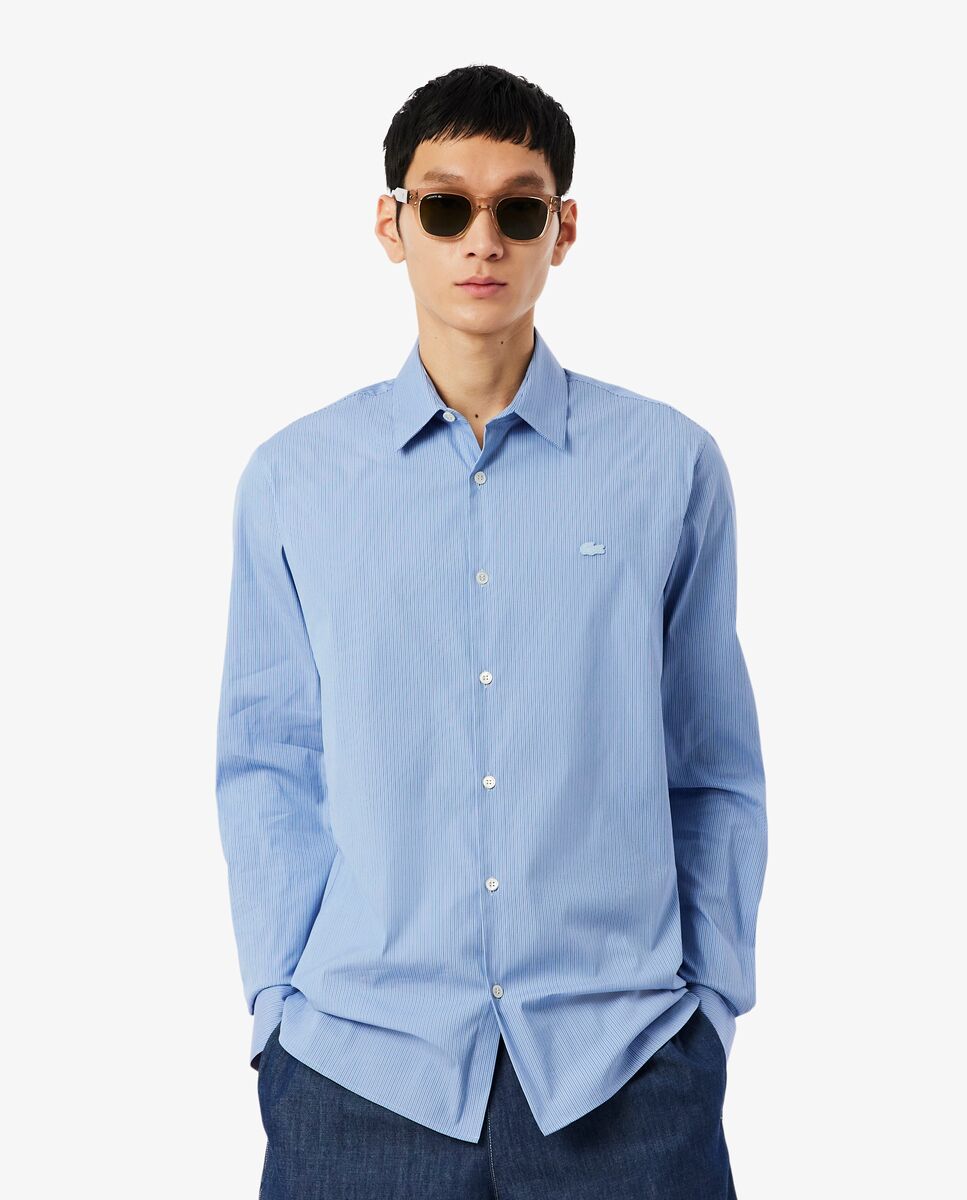 Camisa de hombre de corte ajustado de popelín elástico de rayas de ...