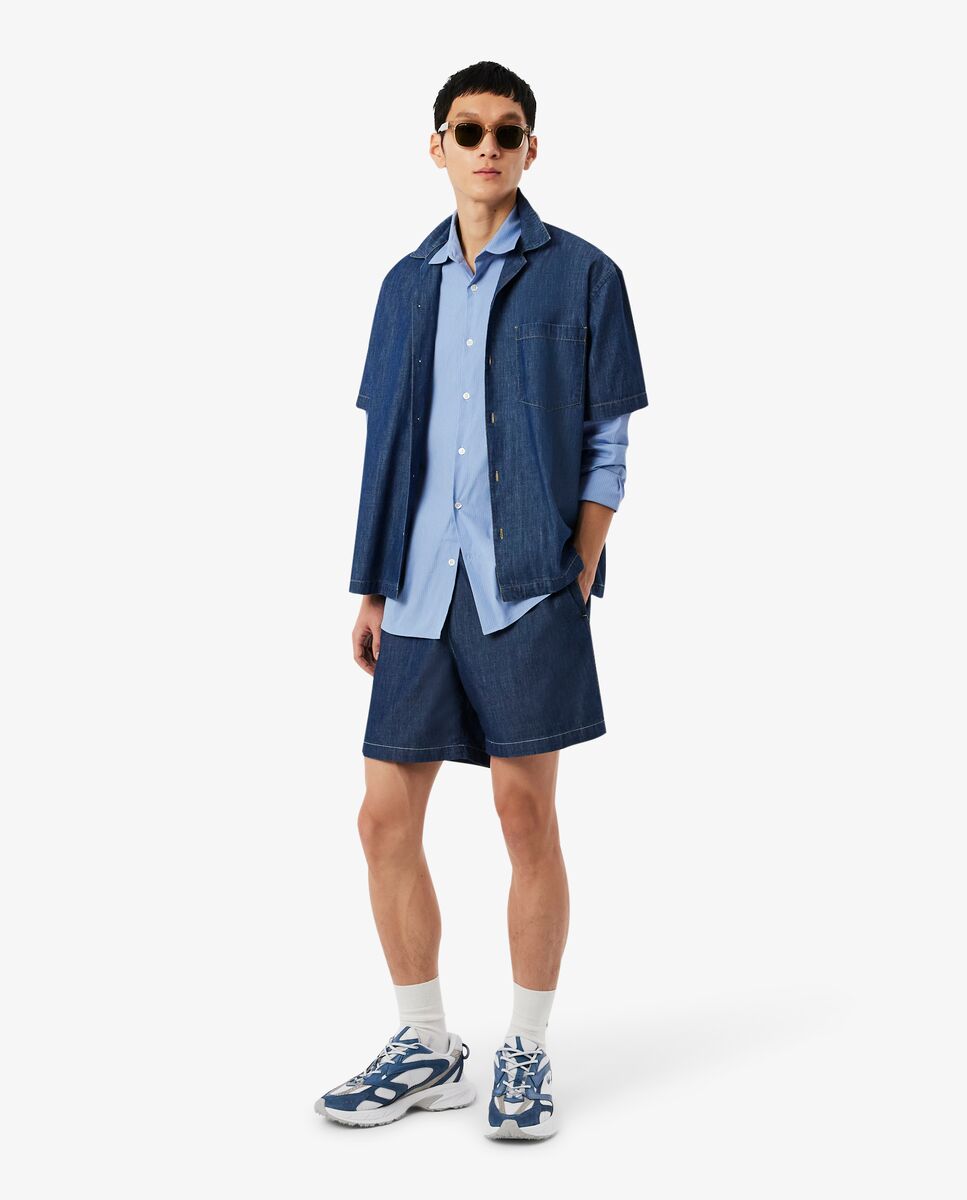 Camisa de hombre de corte ajustado de popelín elástico de rayas de ...