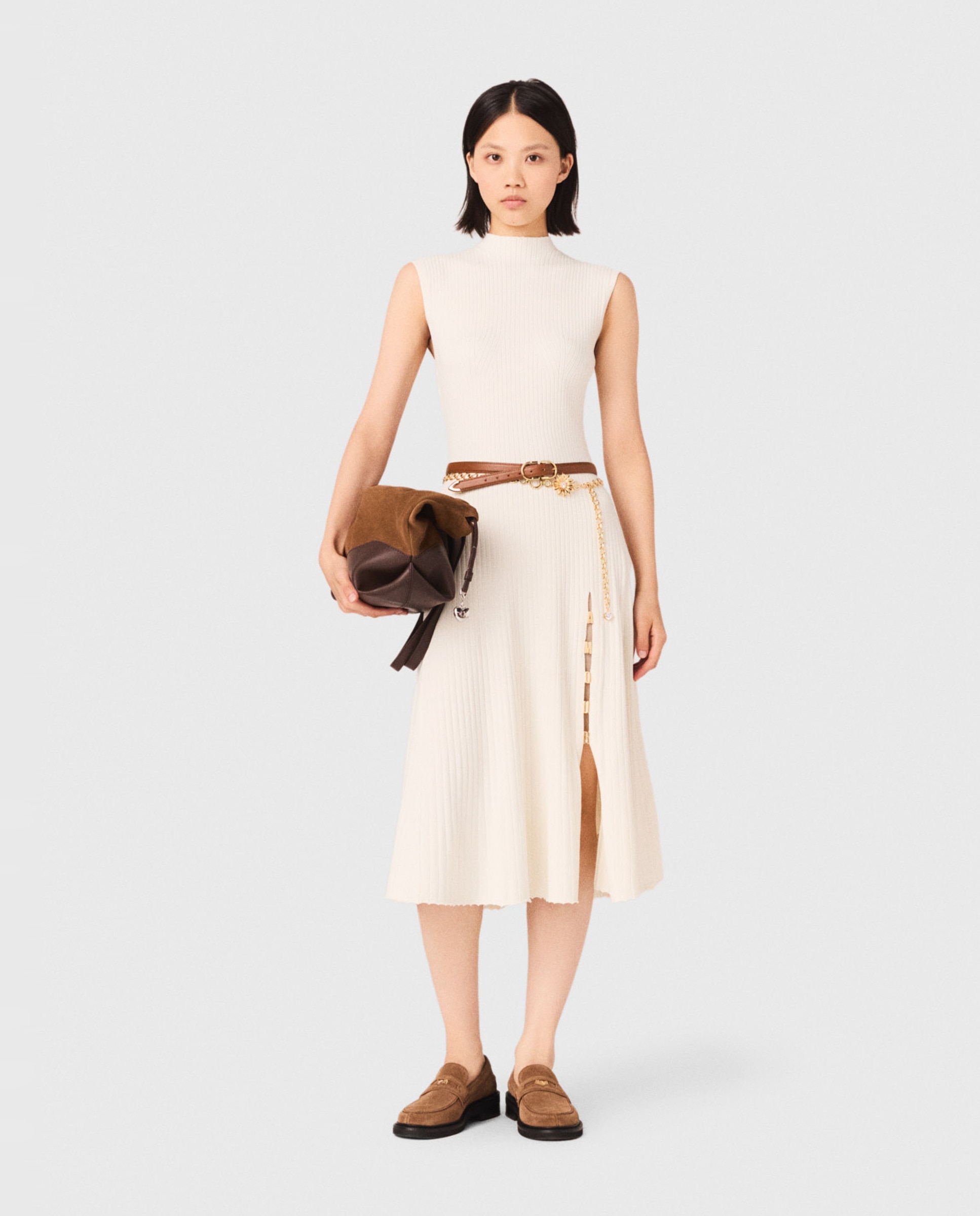 Vestido acanalado midi con raja lateral · Maje · El Corte Inglés