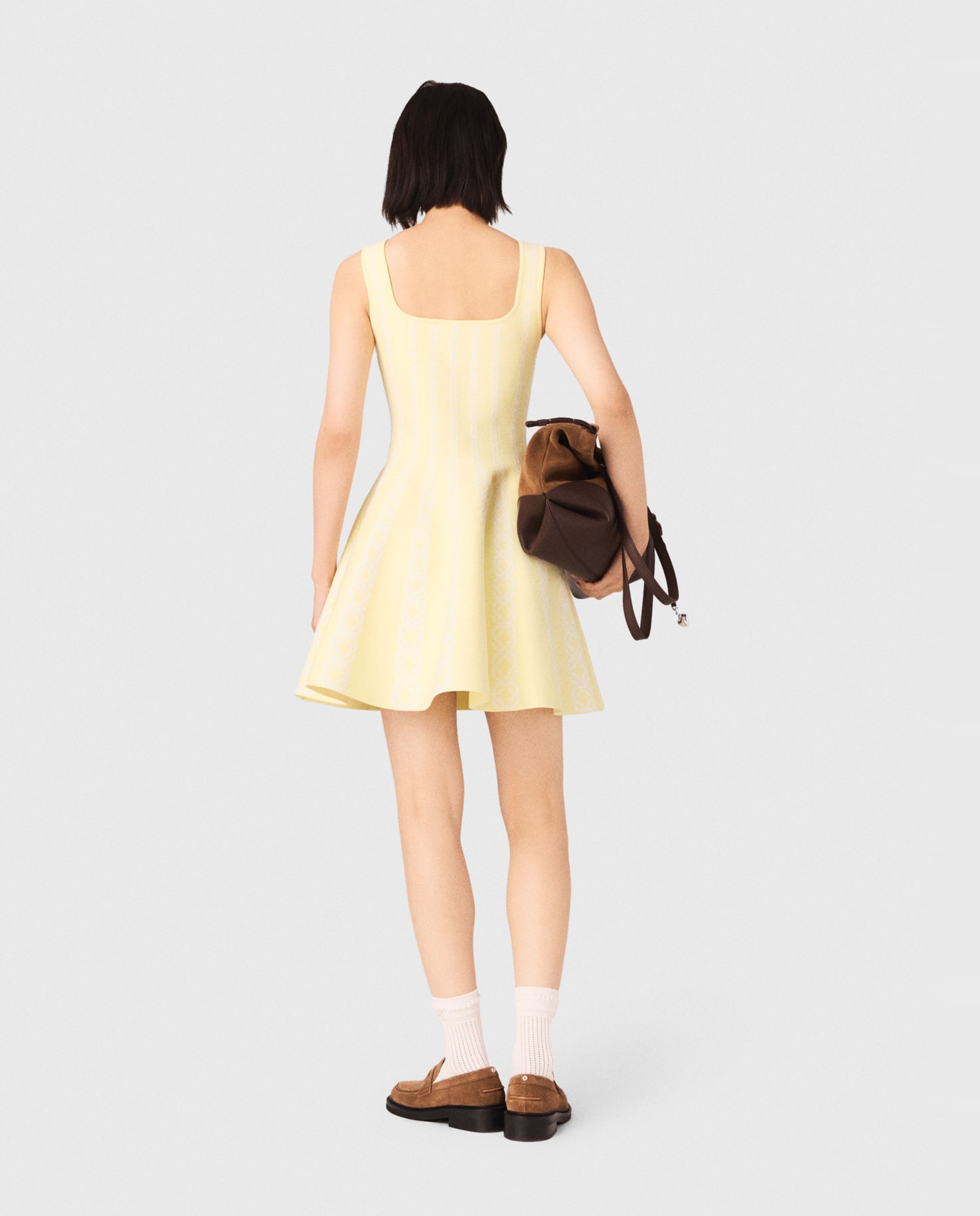 Vestido corto skater de punto jacquard con escote cuadrado Amarillo ...