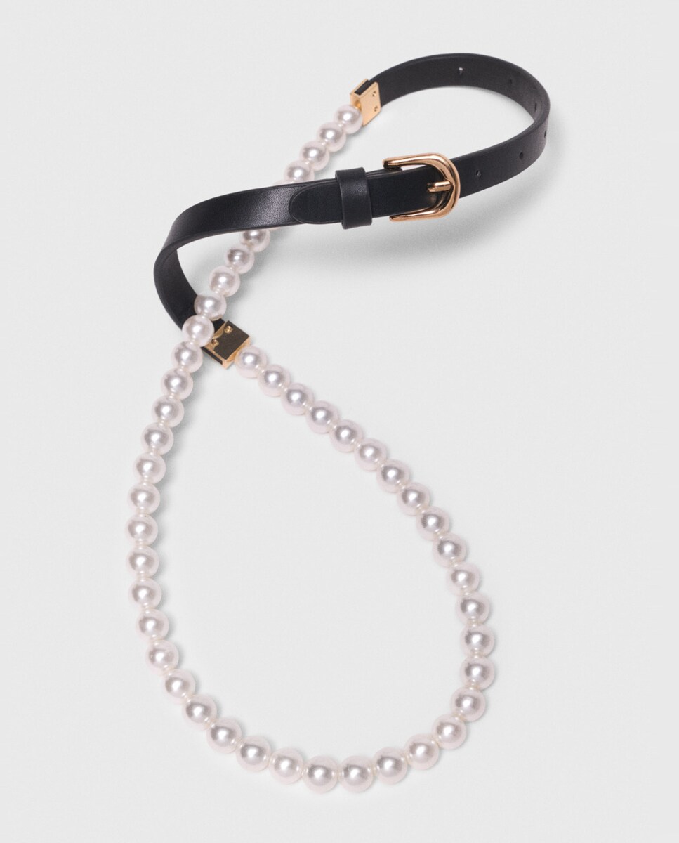 Cinturón de mujer fino de cuero y perlas bimaterial · Maje · El Corte ...