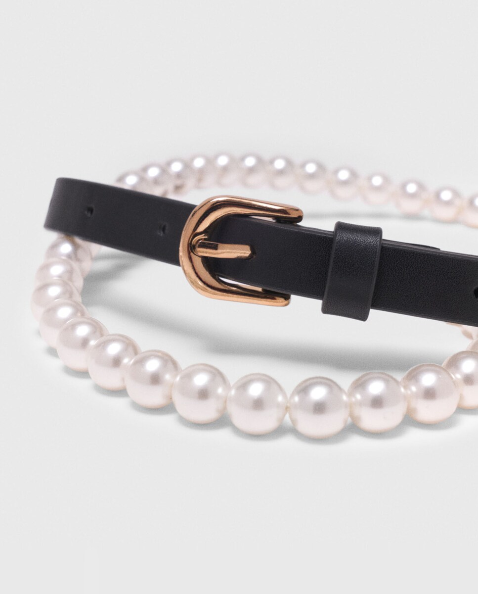 Cinturón de mujer fino de cuero y perlas bimaterial · Maje · El Corte ...