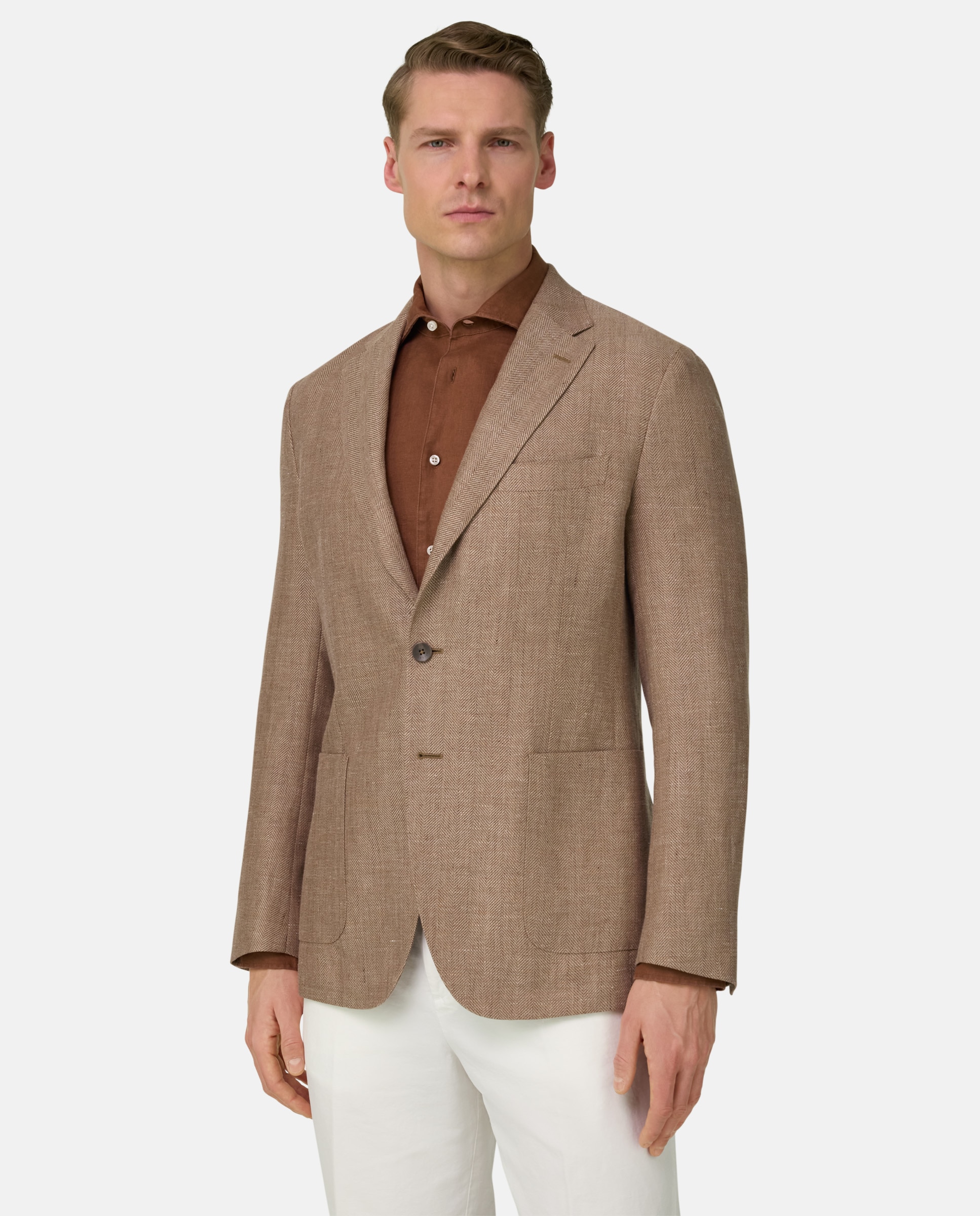 Chaqueta de espiga de lino y lana Topo · El Corte Inglés