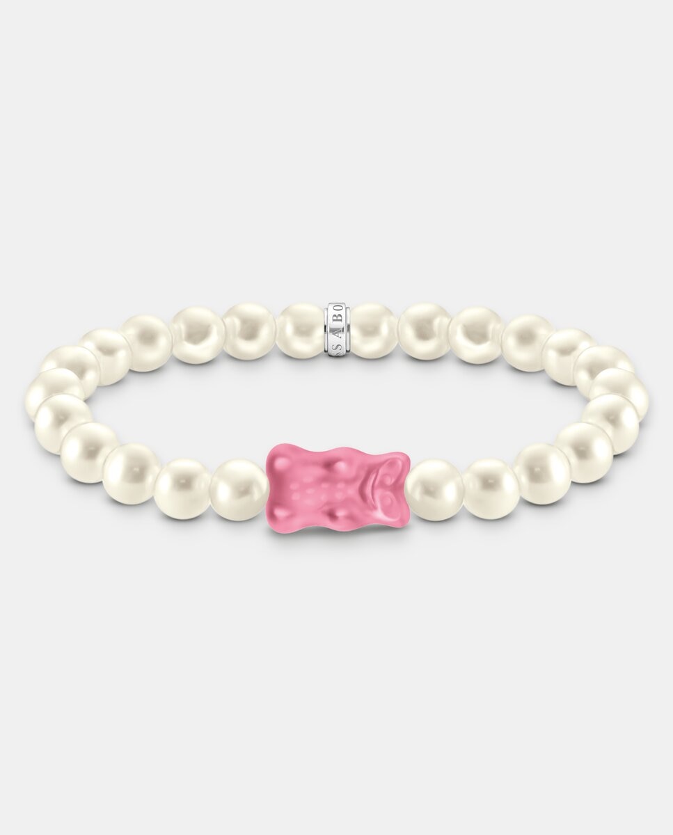 Pulsera de perlas de plata con "osito de oro" haribo rosa Rosa Thomas ...