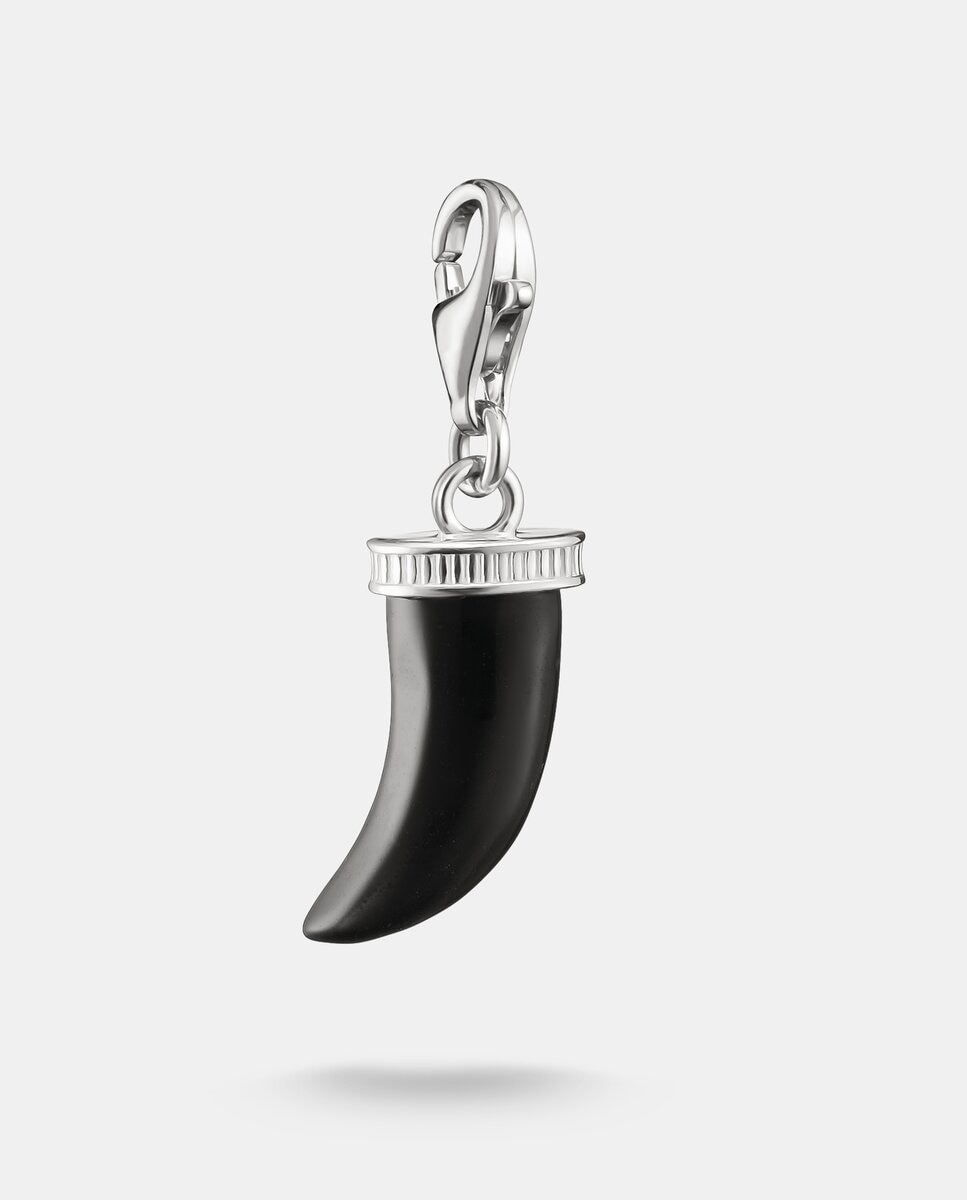 Símbolo charm diente con obsidiana negra original de plata Negro ...
