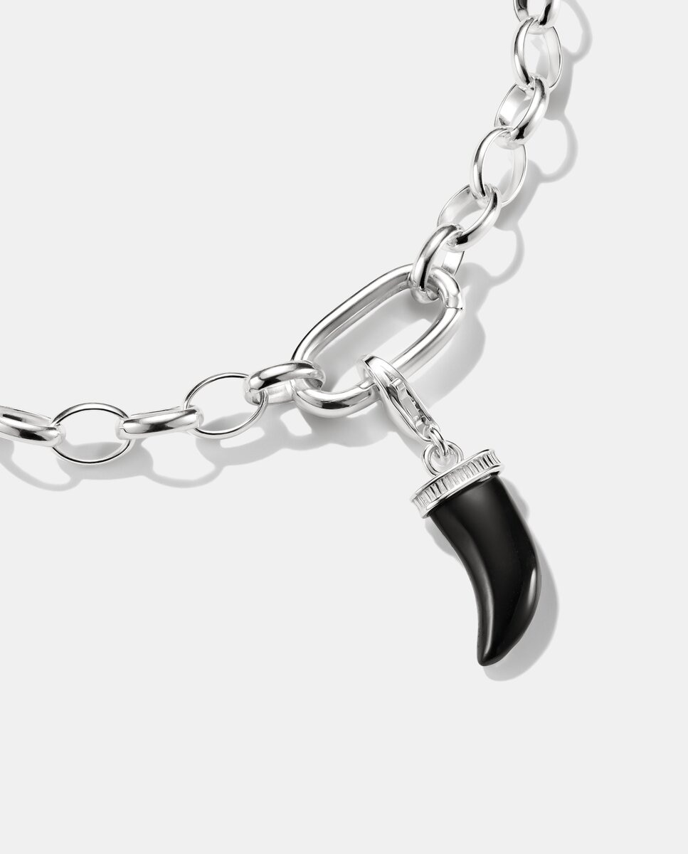 Símbolo charm diente con obsidiana negra original de plata Negro ...