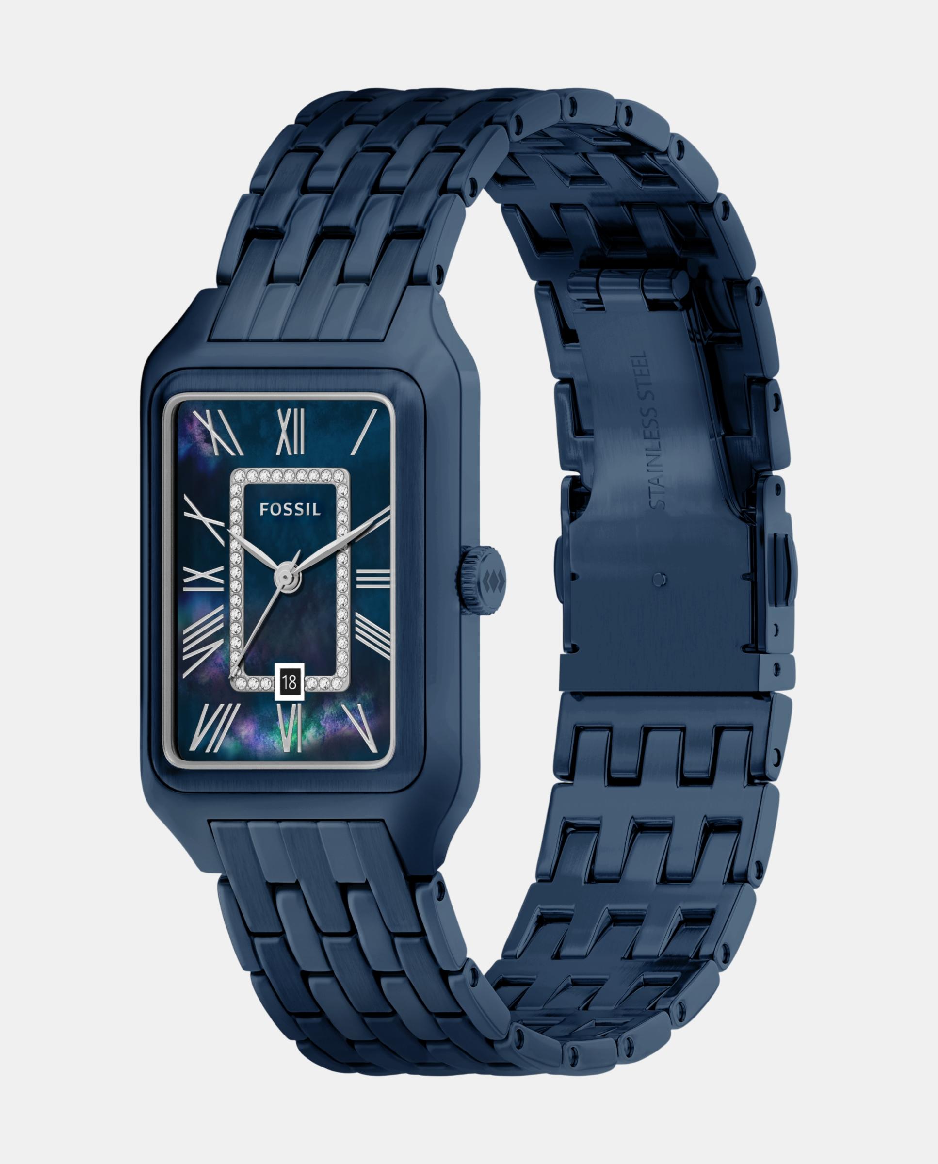 Reloj de mujer raquel de acero inoxidable con tres agujas Azul Fossil ...