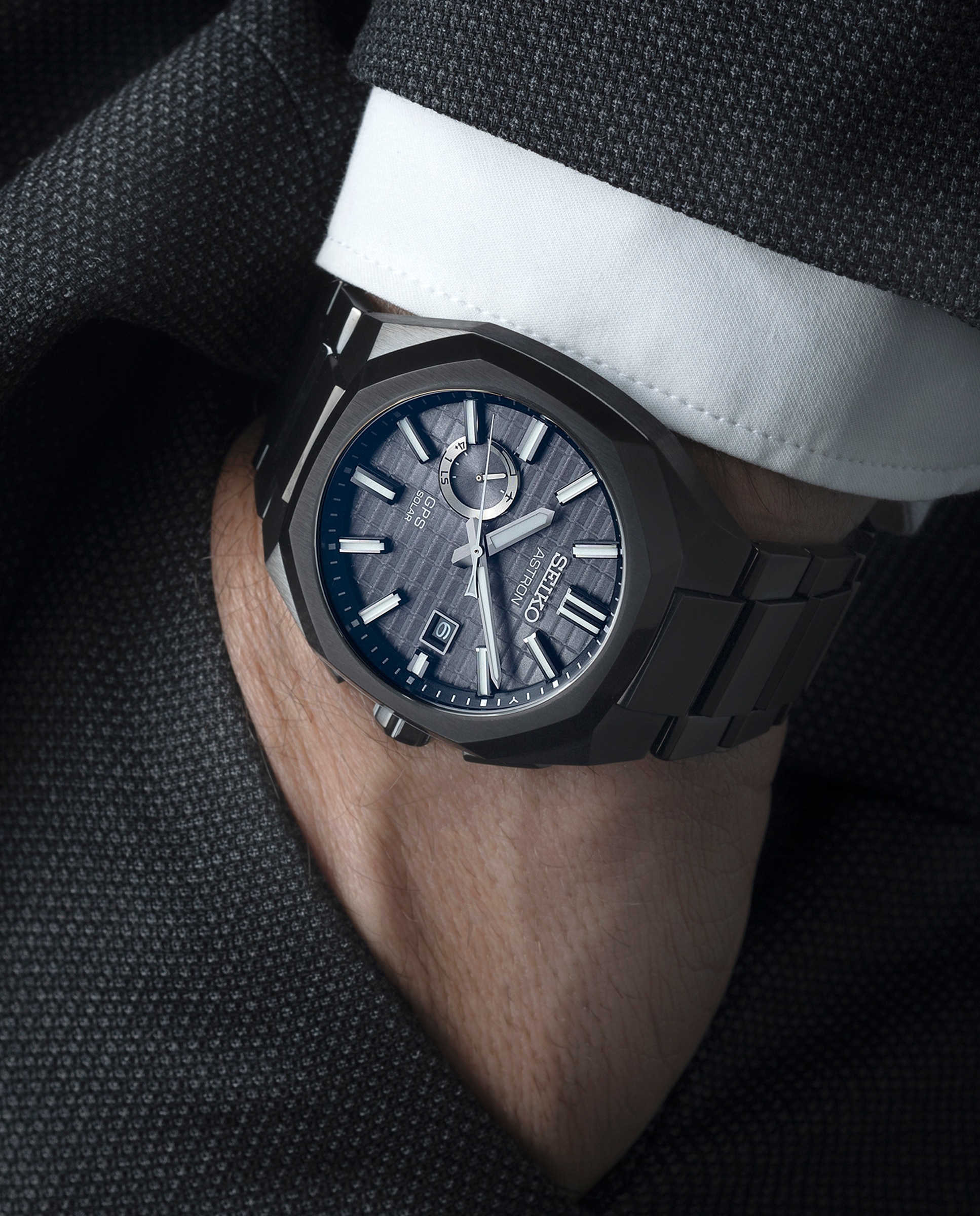 Reloj de hombre astron ssj015j1 de titanio y correa negra Negro Seiko ...