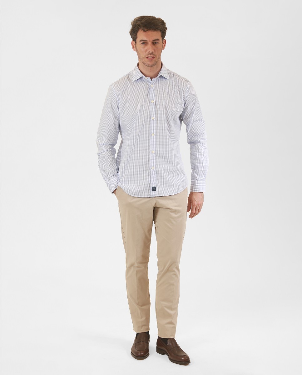 Camisa casual algodón de hombre soft slim en cuadros en azul claro Azul ...