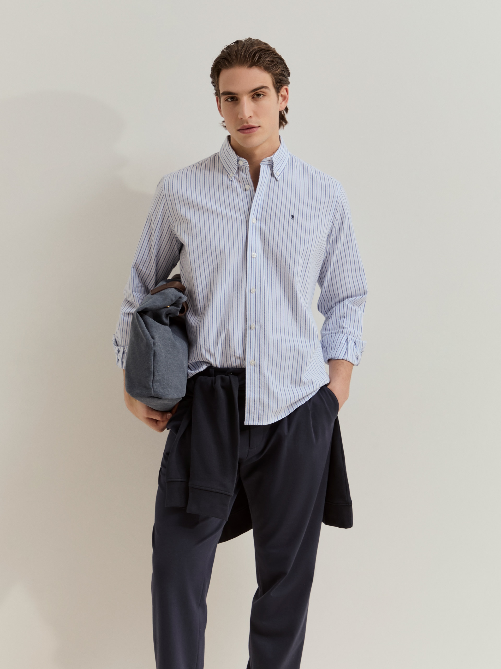 Camisa de algodón de hombre a rayas Azul · El Corte Inglés