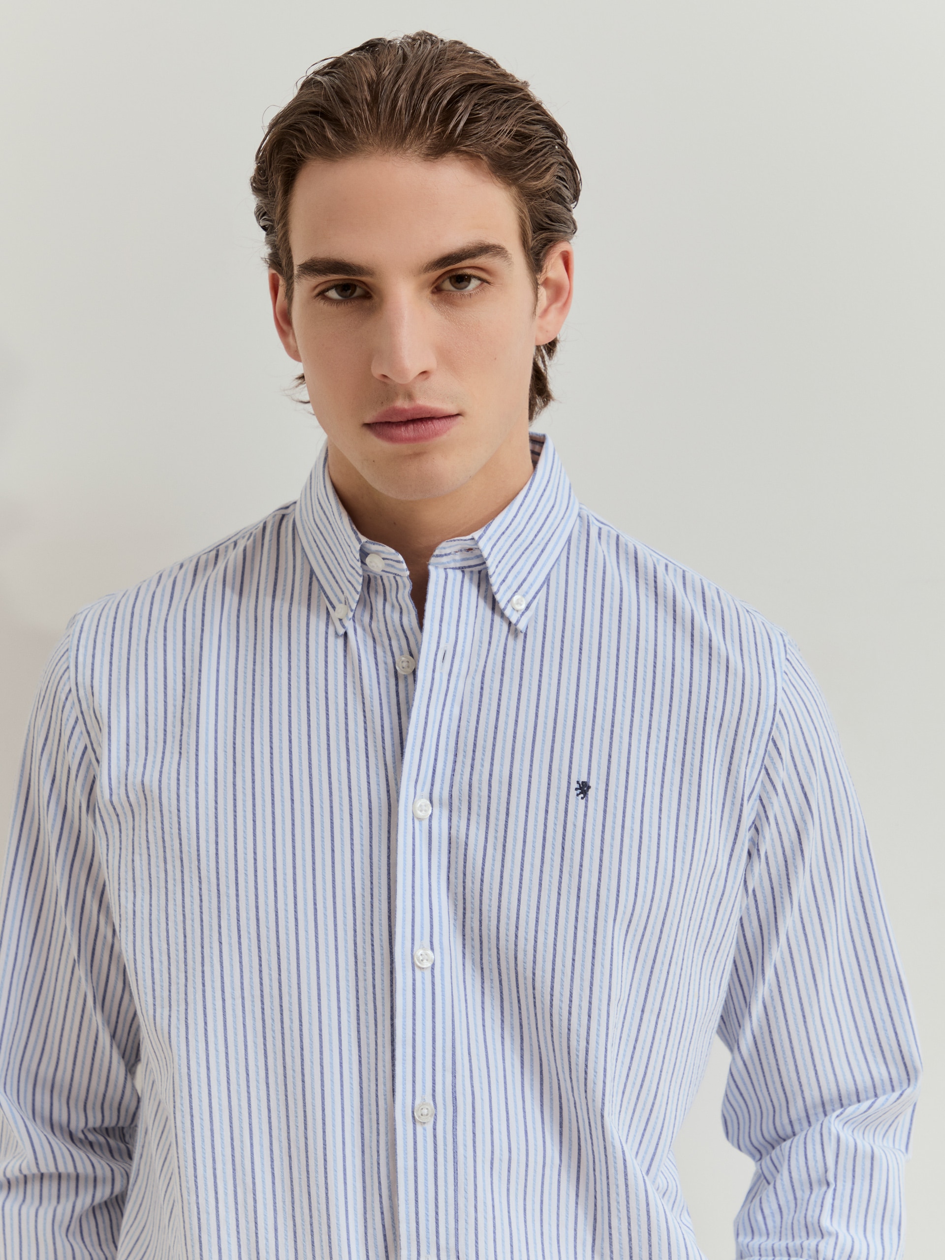 Camisa de algodón de hombre a rayas Azul · El Corte Inglés