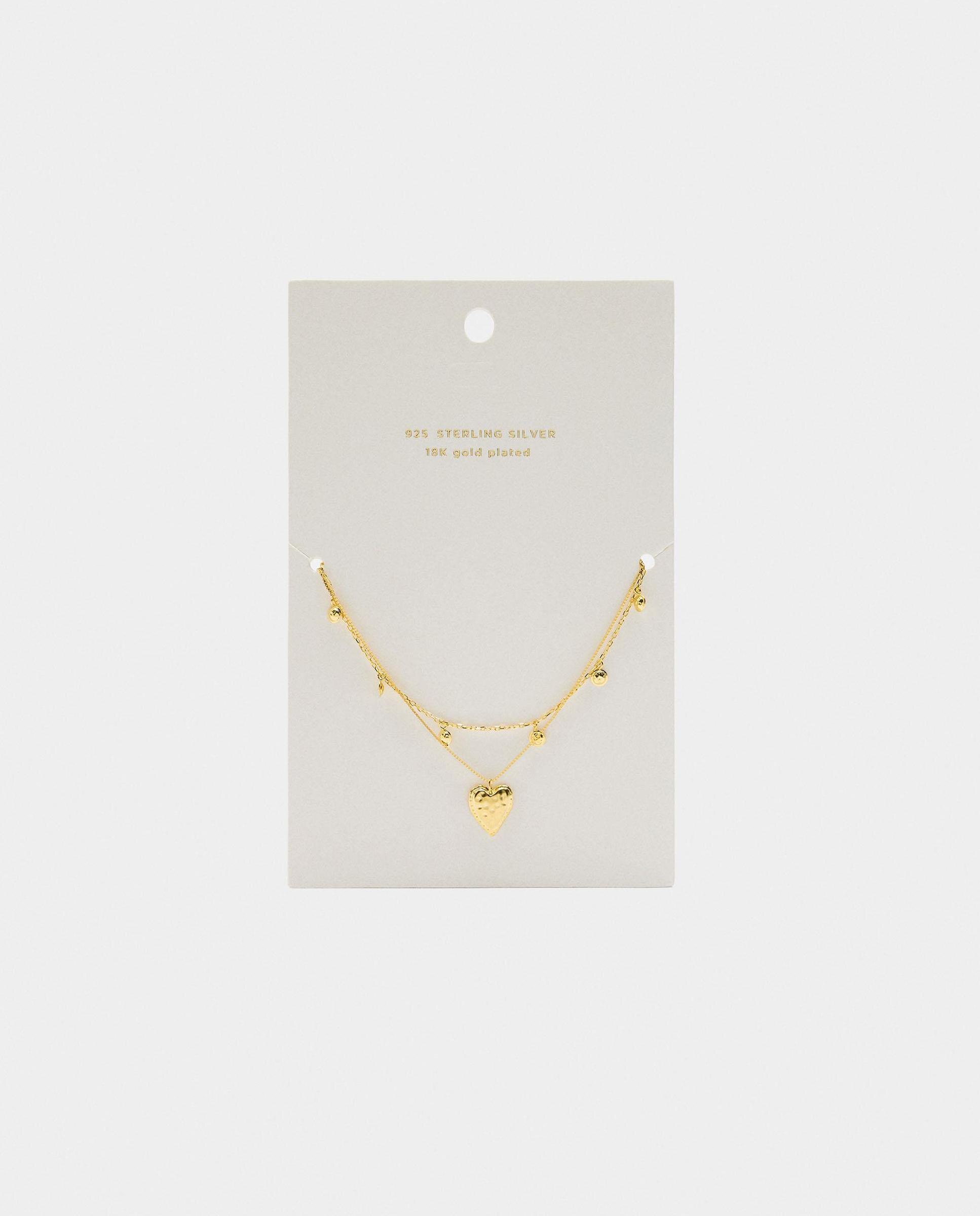 Collar de plata de ley doble con abalorios y detalle de corazón Dorado ...
