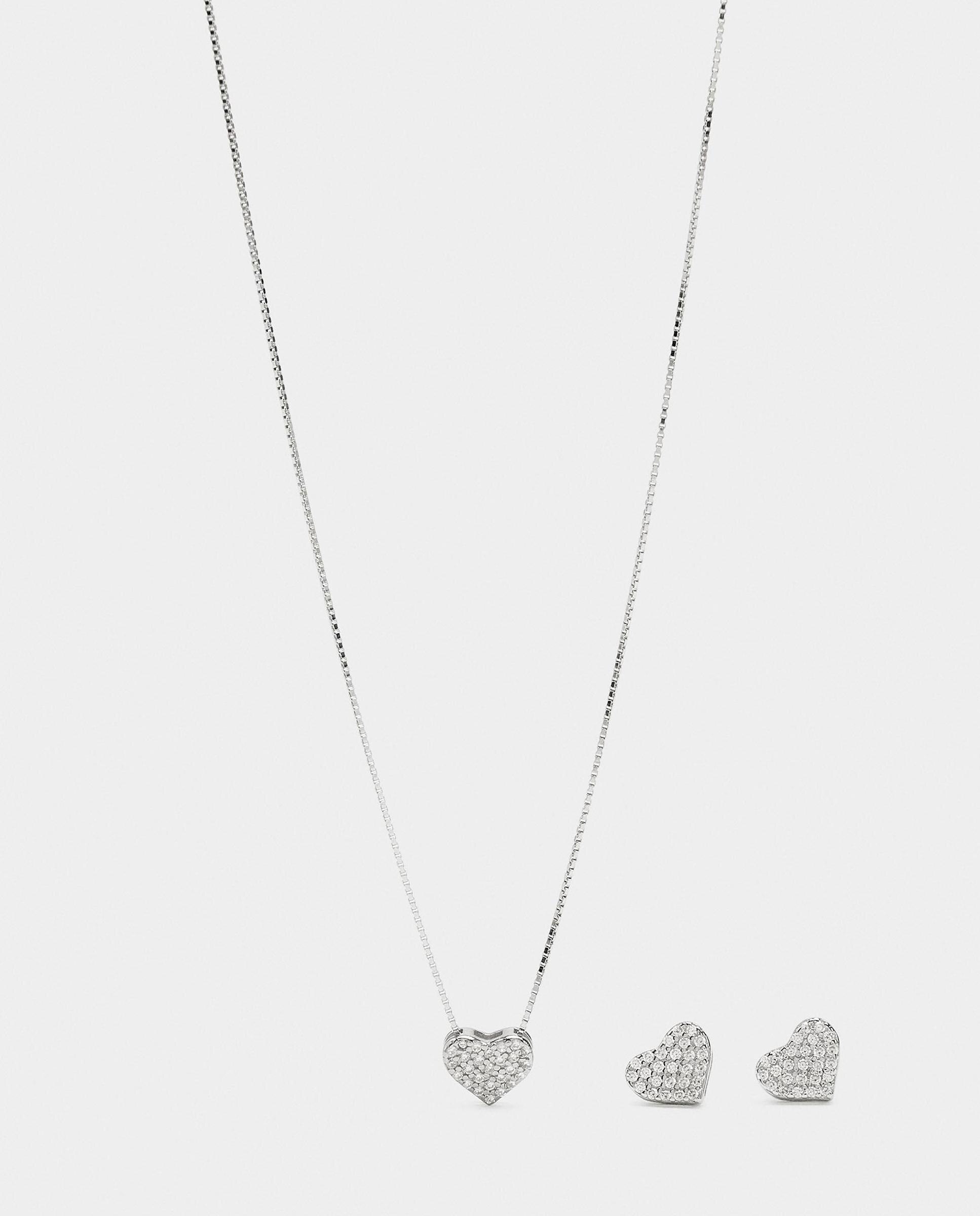 Set de collar y pendientes de plata de ley con abalorios de corazón y ...