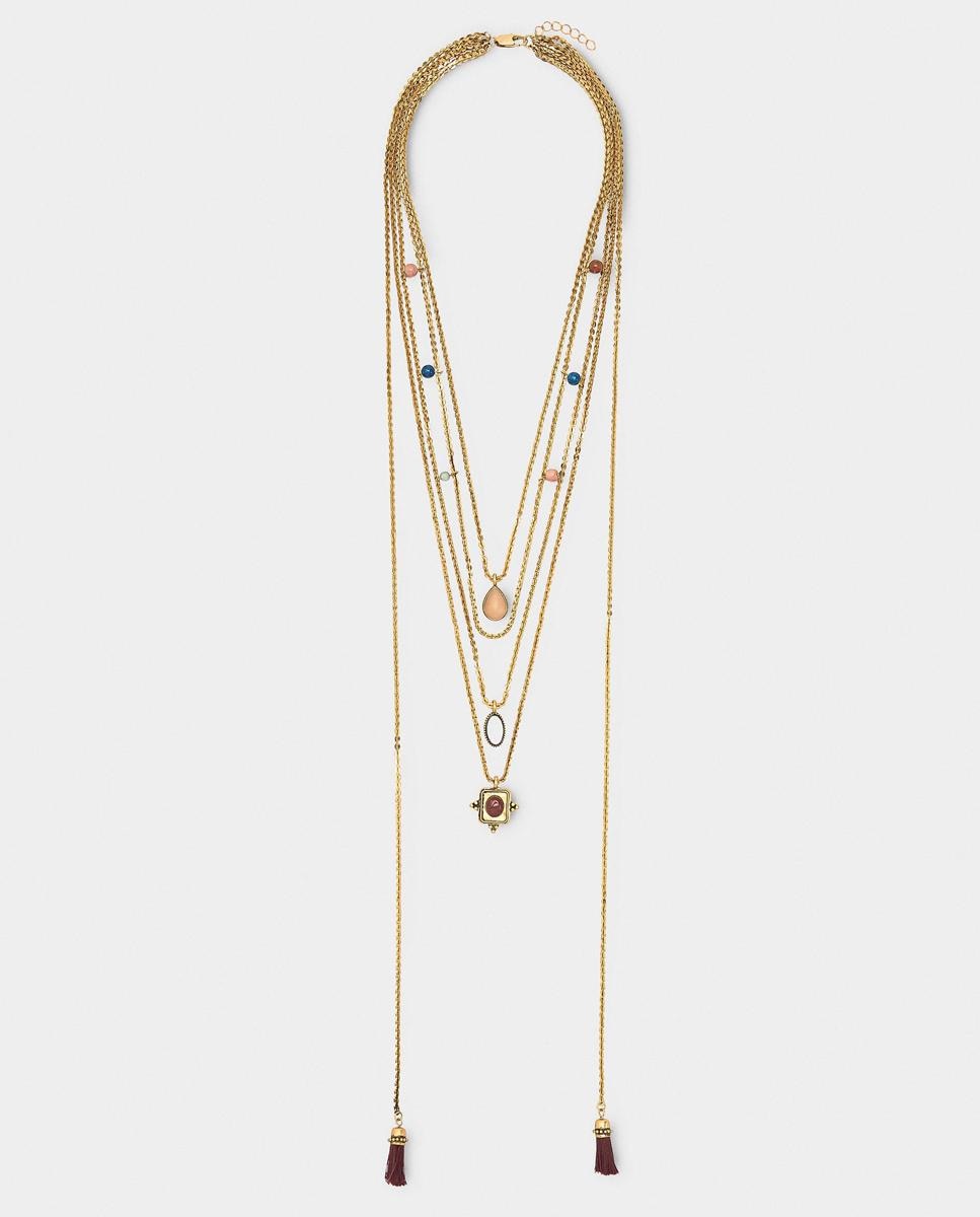 Collar doble fino con abalorios y piedras Multicolor Parfois · El Corte ...
