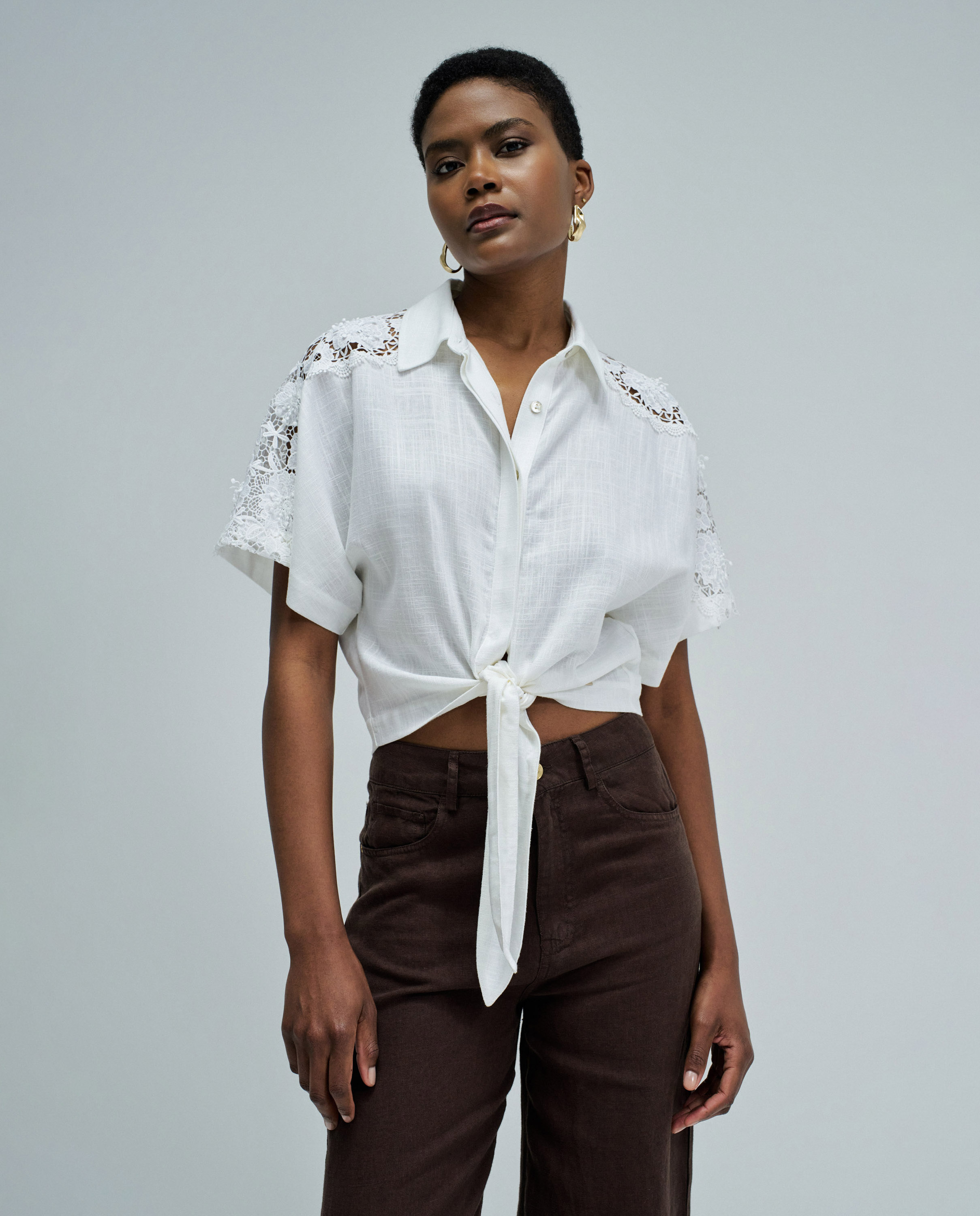 Camisa con encaje y lino de mujer Blanco Salsa Jeans · El Corte Inglés