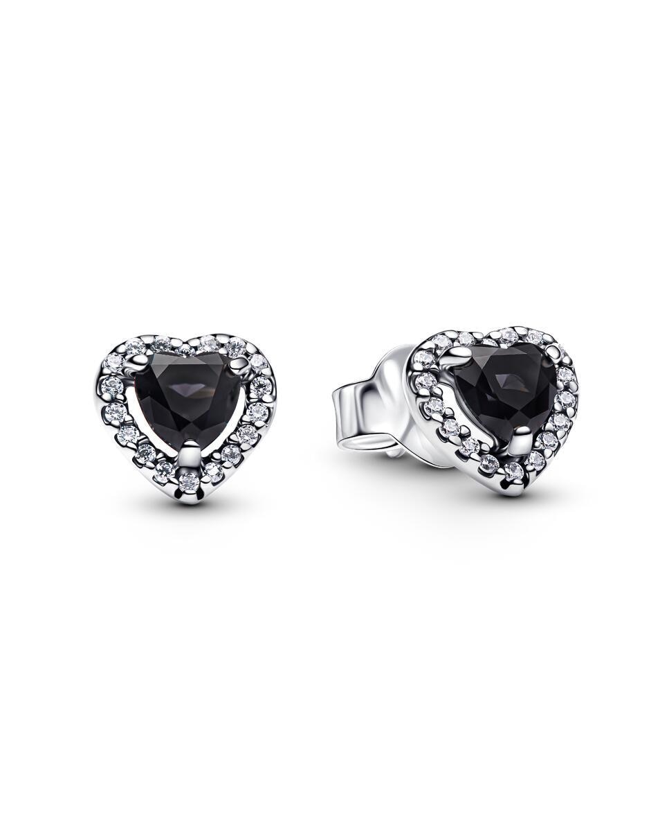 Pendientes en plata de ley de Botón Corazón Elevado Negro PANDORA · El ...