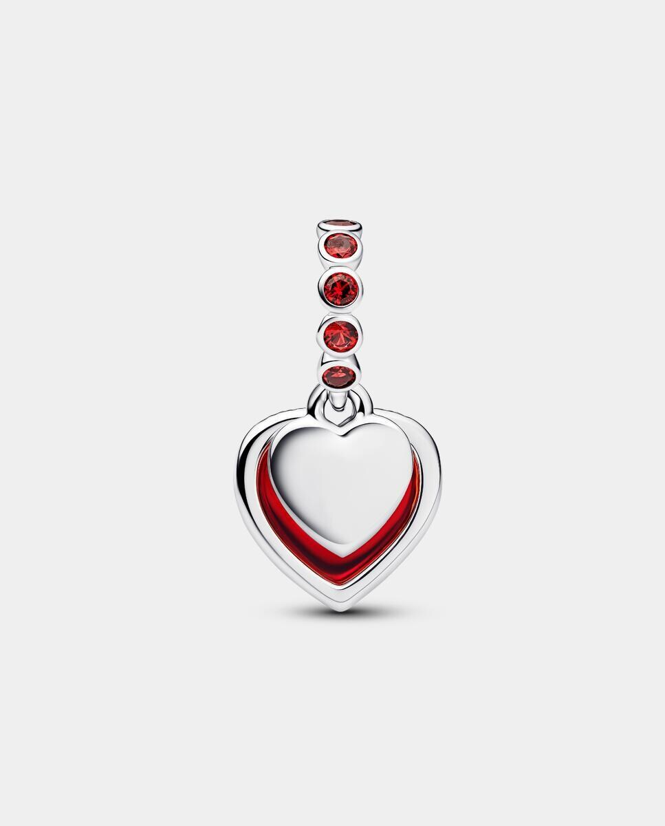 Charm en plata de ley Colgante Doble Corazón Cristal de Murano Rojo ...