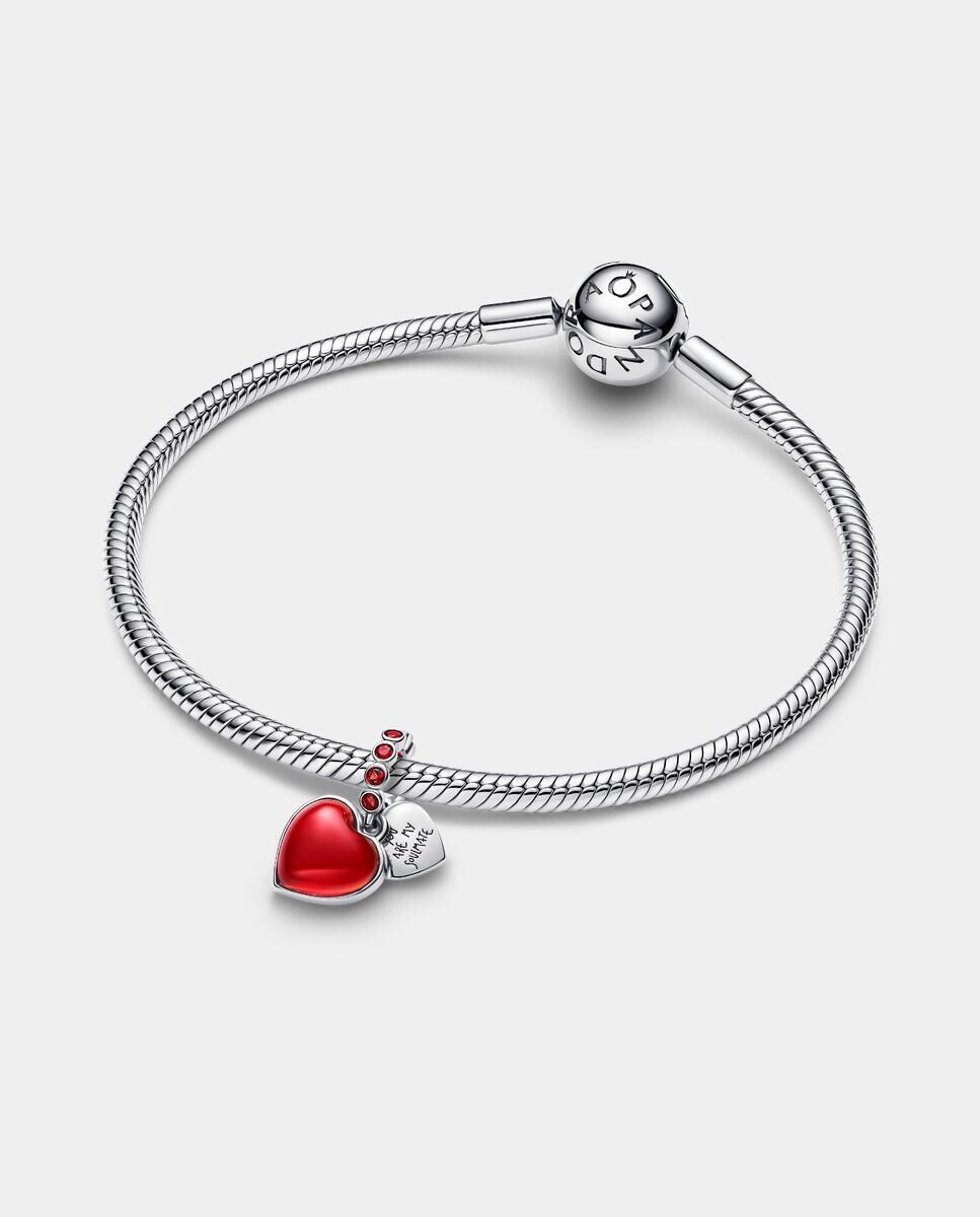 Charm en plata de ley Colgante Doble Corazón Cristal de Murano Rojo ...