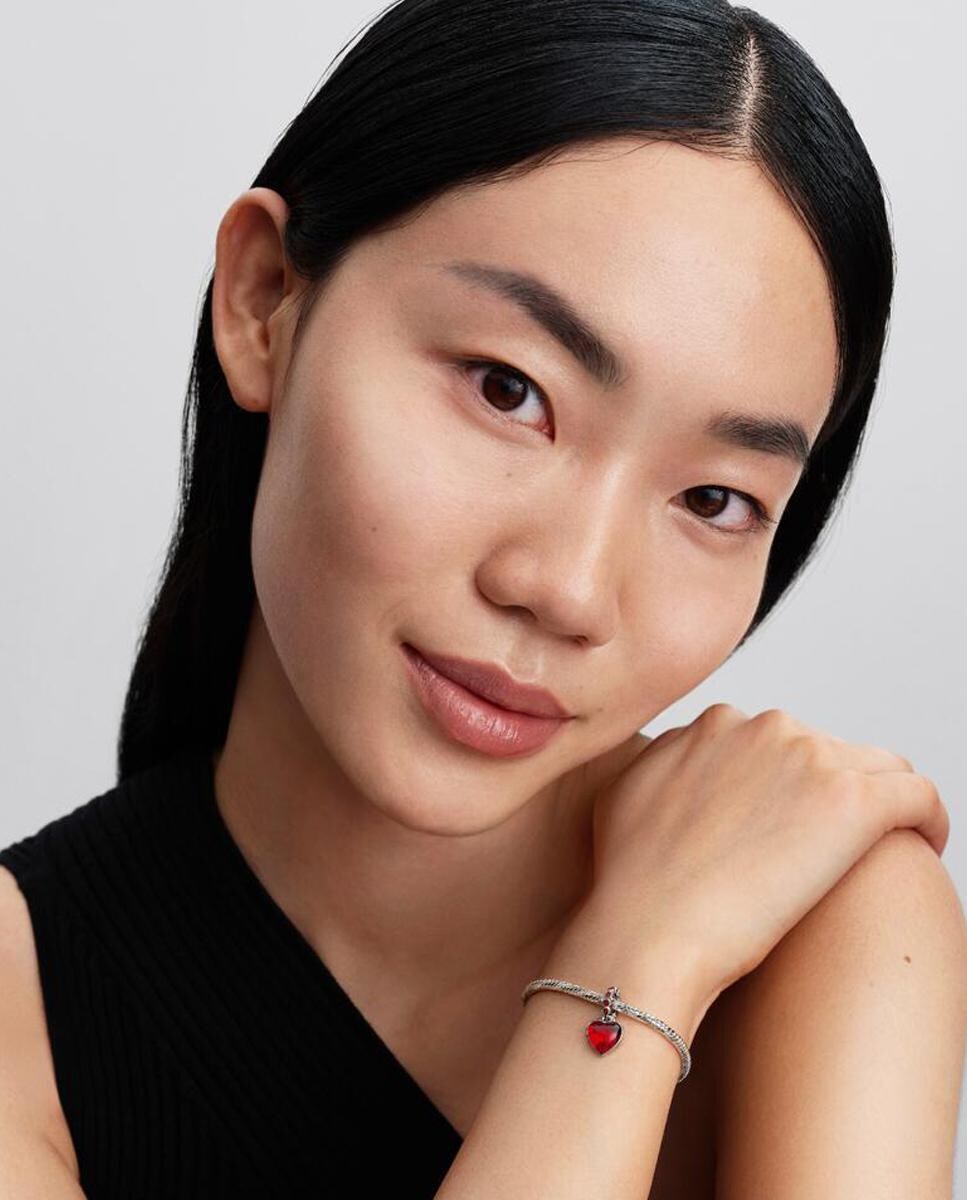 Charm en plata de ley Colgante Doble Corazón Cristal de Murano Rojo ...