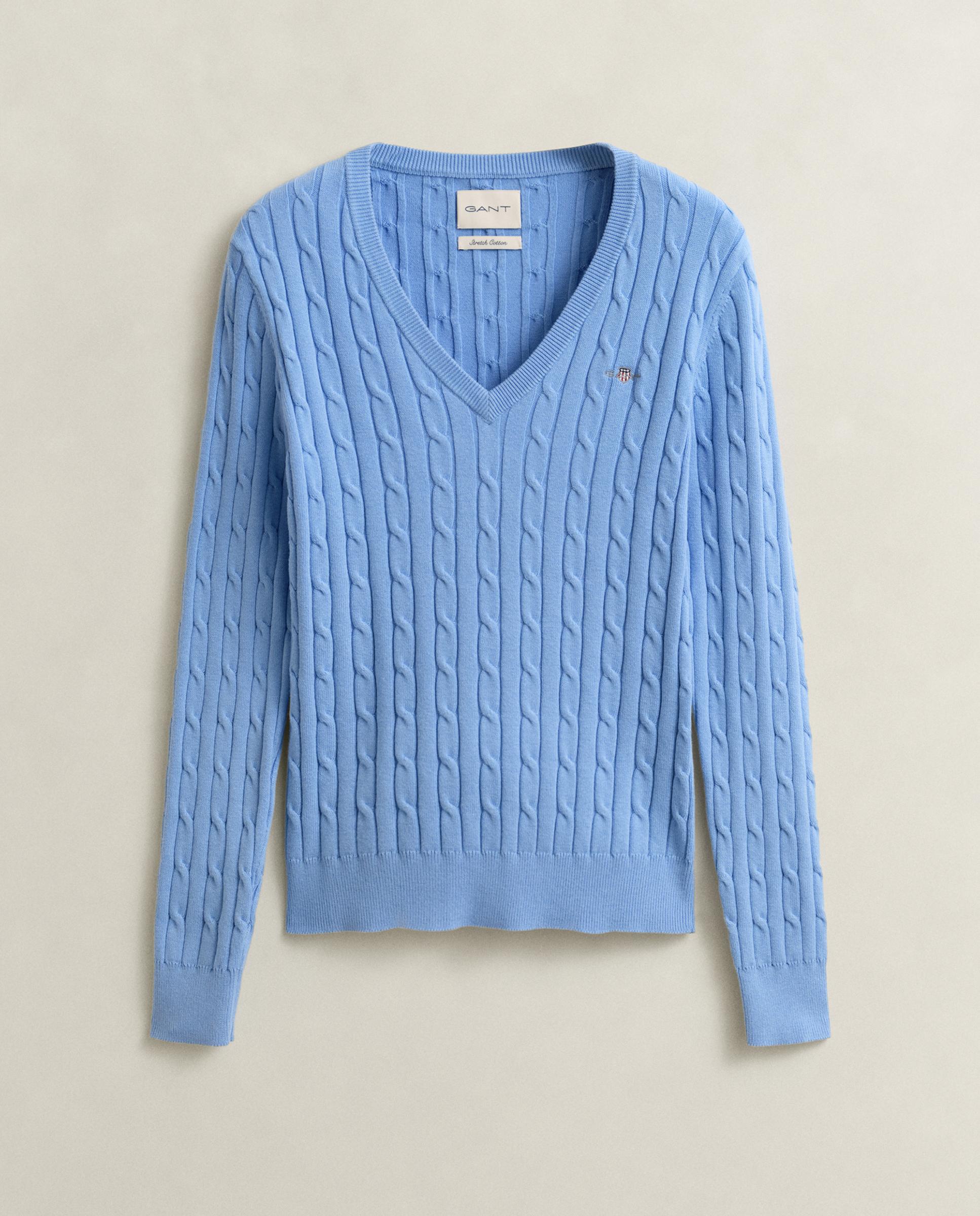 Jersey de mujer de cuello de pico en punto de ochos Azul Gant · El ...
