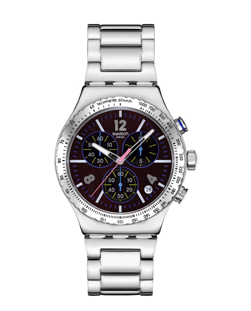 Reloj Swatch unisex PURPLE GLOW con correa de acero inoxidable gris ...