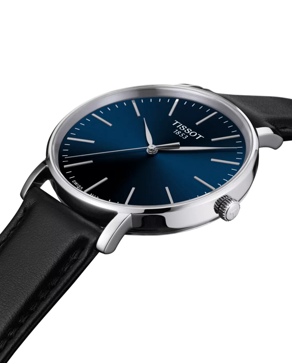 Reloj de hombre tissot everytime de piel color negro y esfera azul ...