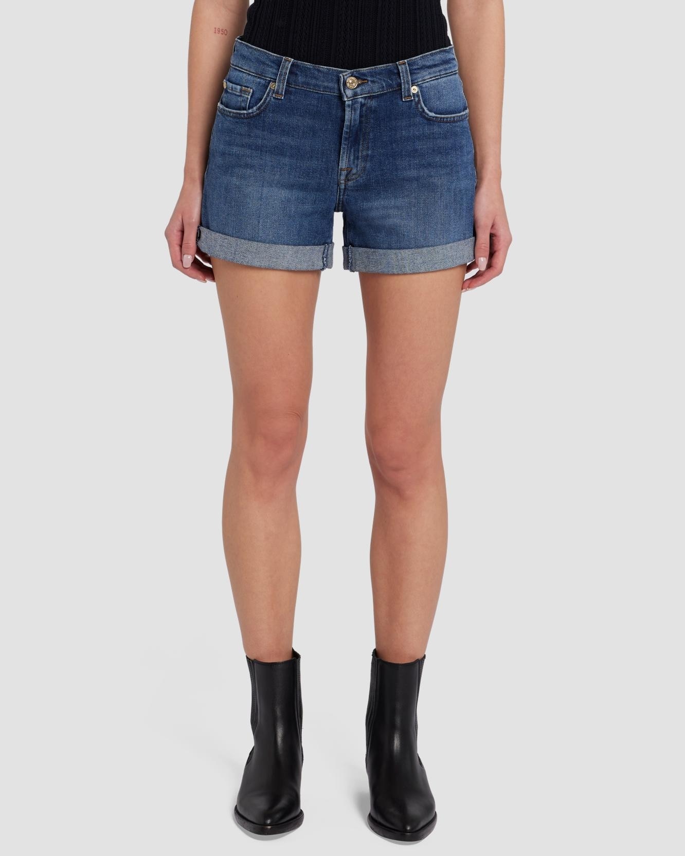 Short de mujer Mid Roll de tiro medio Azul 7 For all mankind · El Corte ...