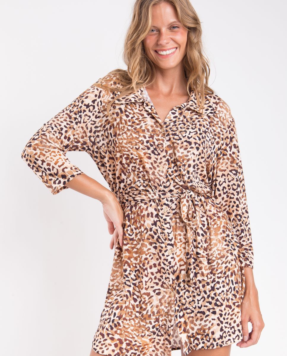 Vestido de playa en tejido estampado animal print de color marrón Río ...