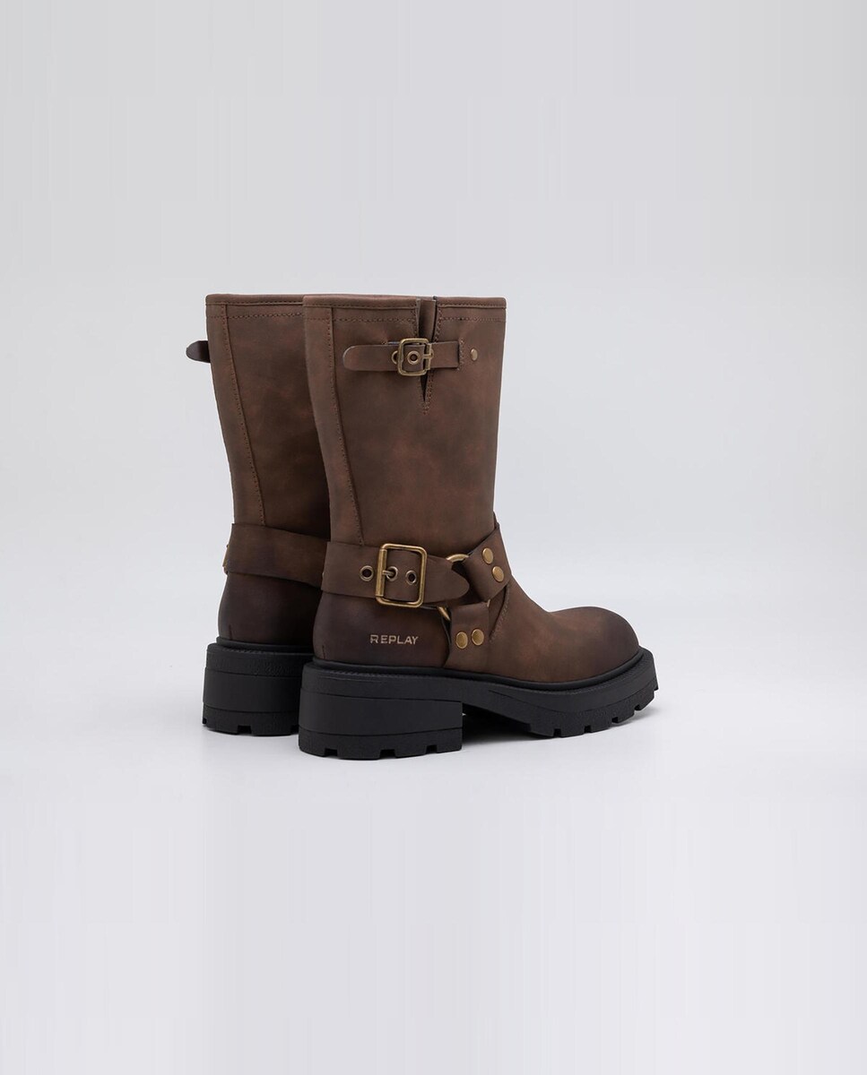 Botas de mujer en color marrón con hebillas · Replay · El Corte Inglés