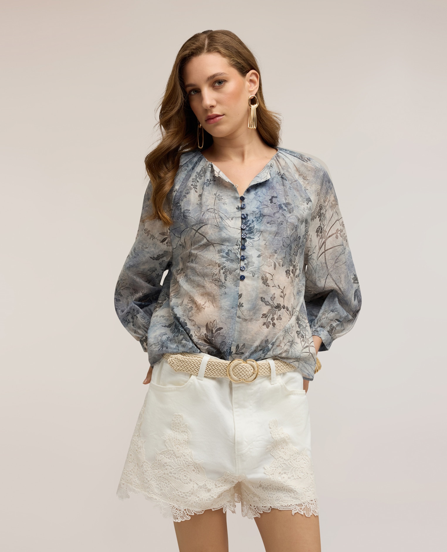 Blusa de mujer de muselina de algodón con estampado ajuste holgado con ...