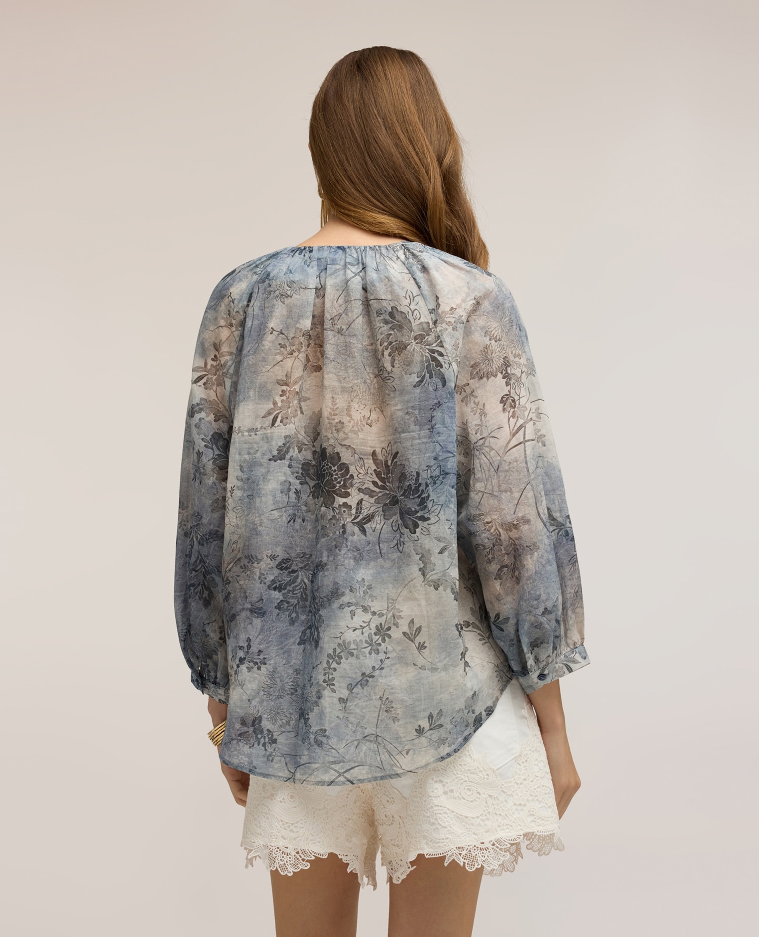 Blusa de mujer de muselina de algodón con estampado ajuste holgado con ...