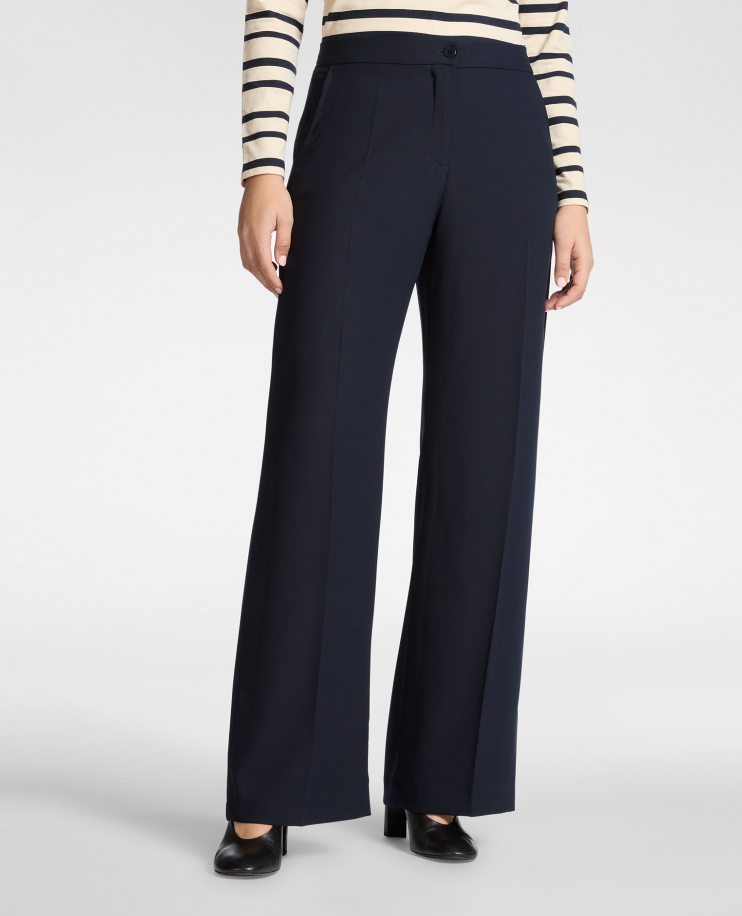 Pantalones rectos de mujer de cady ajuste clásico Azul marino Elena ...