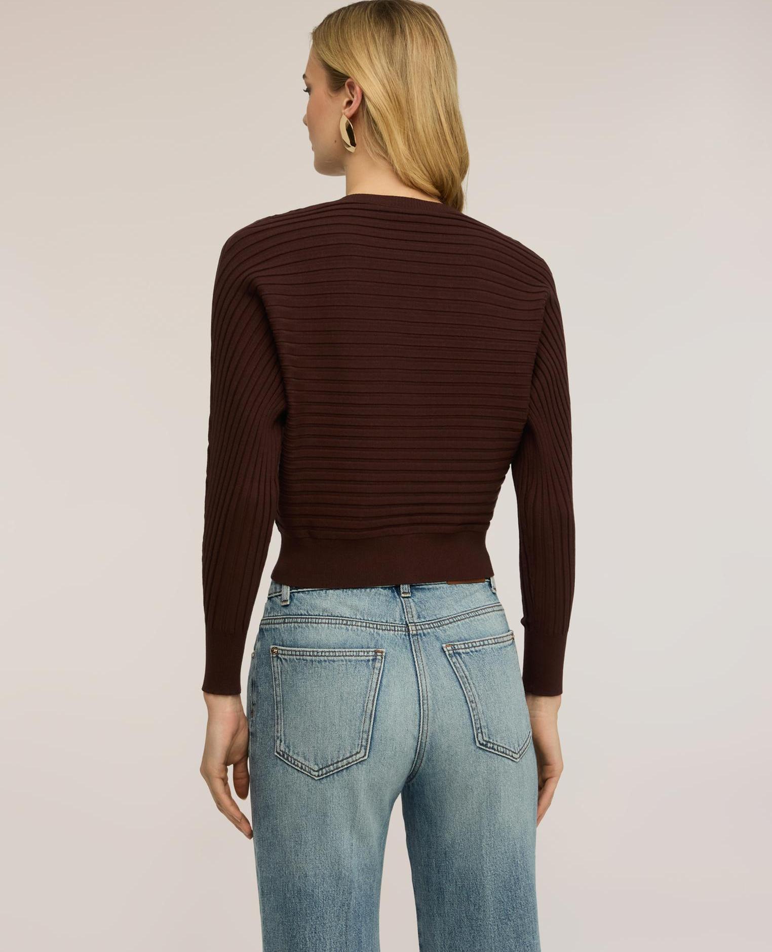 Chaqueta de mujer de punto de canalé horizontal abertura frontal con ...