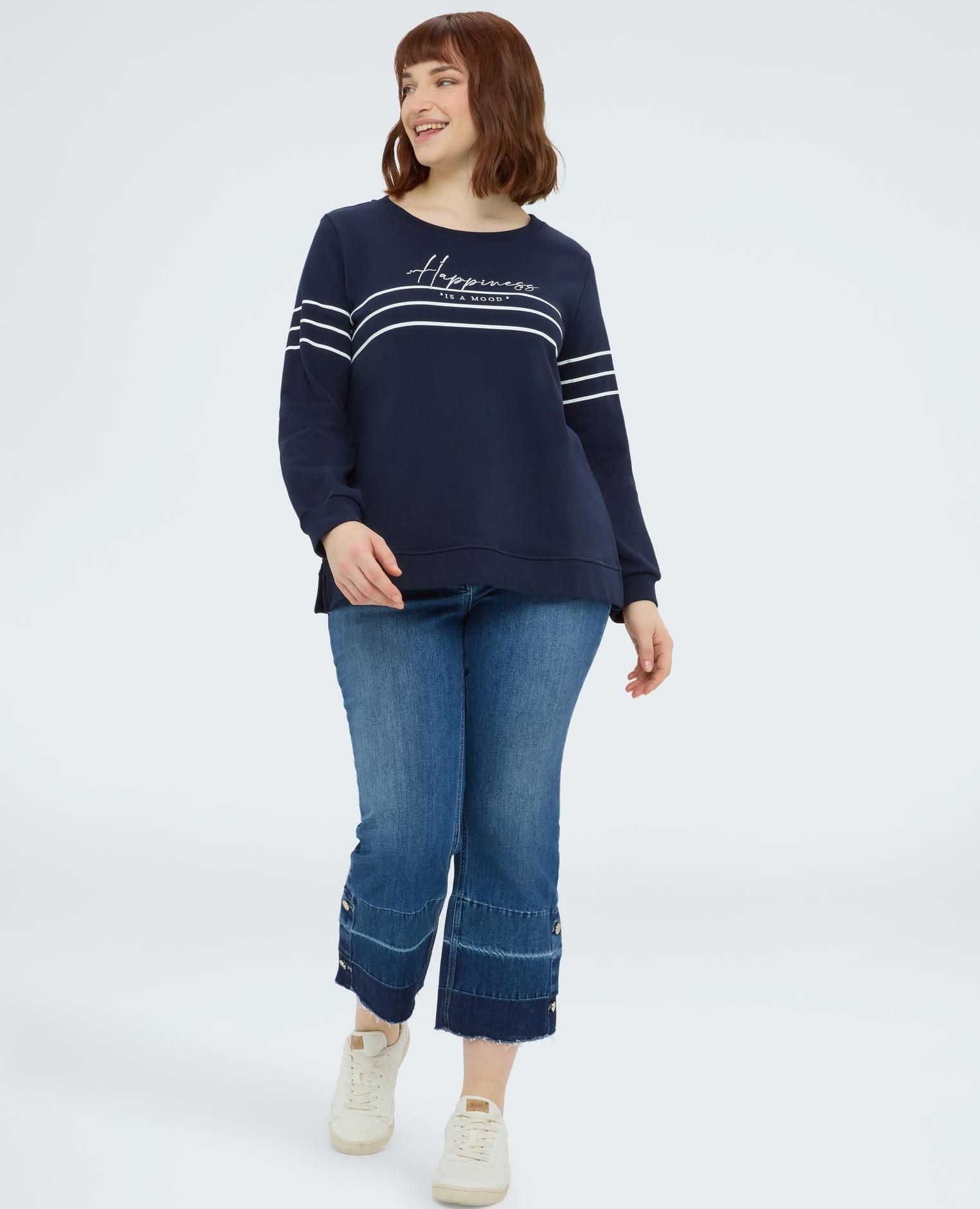 Sudadera de mujer de algodón con estampado mangas largas con detalle ...