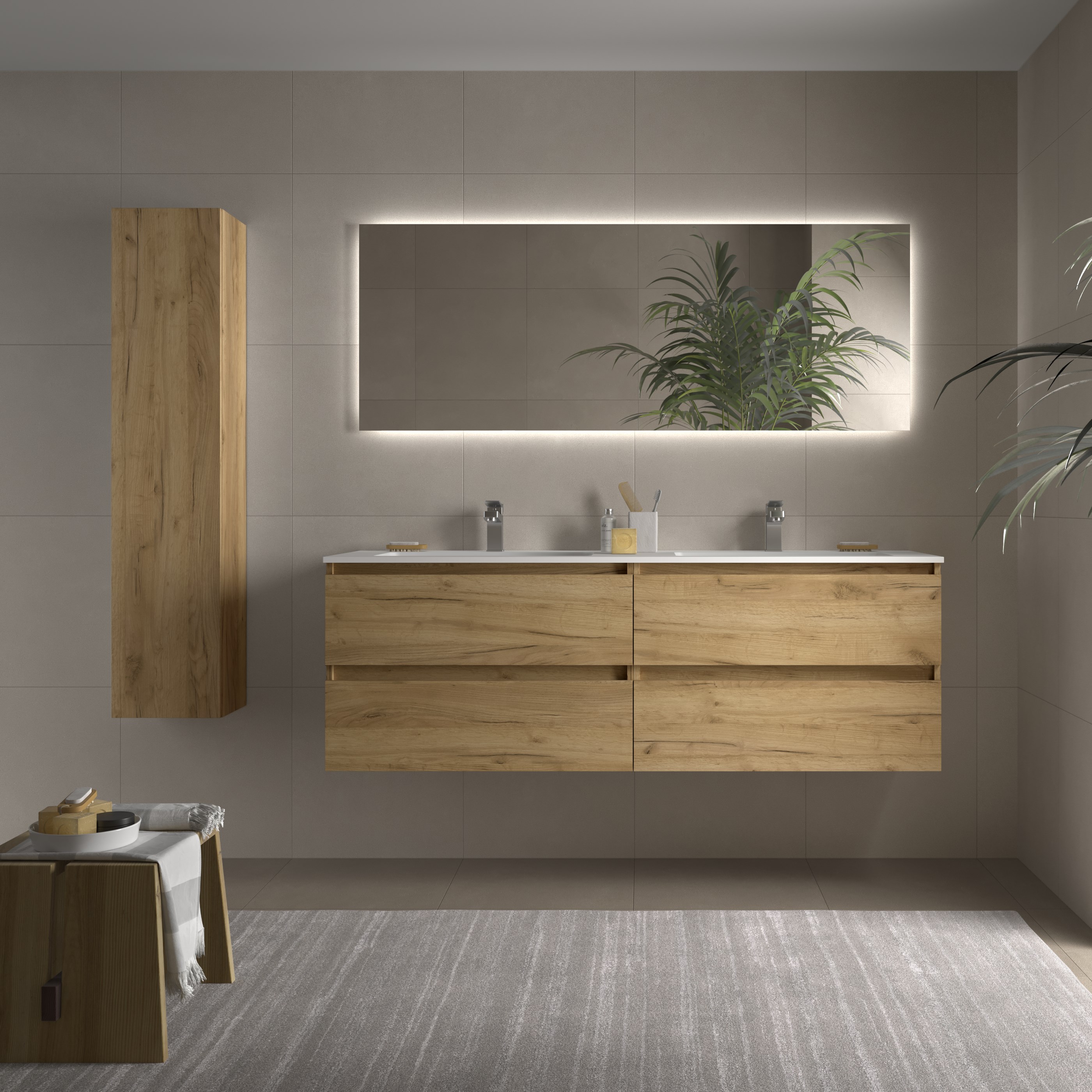 Mueble de baño Bequia con Lavabo doble Paris Roble 160 cm · El Corte Inglés