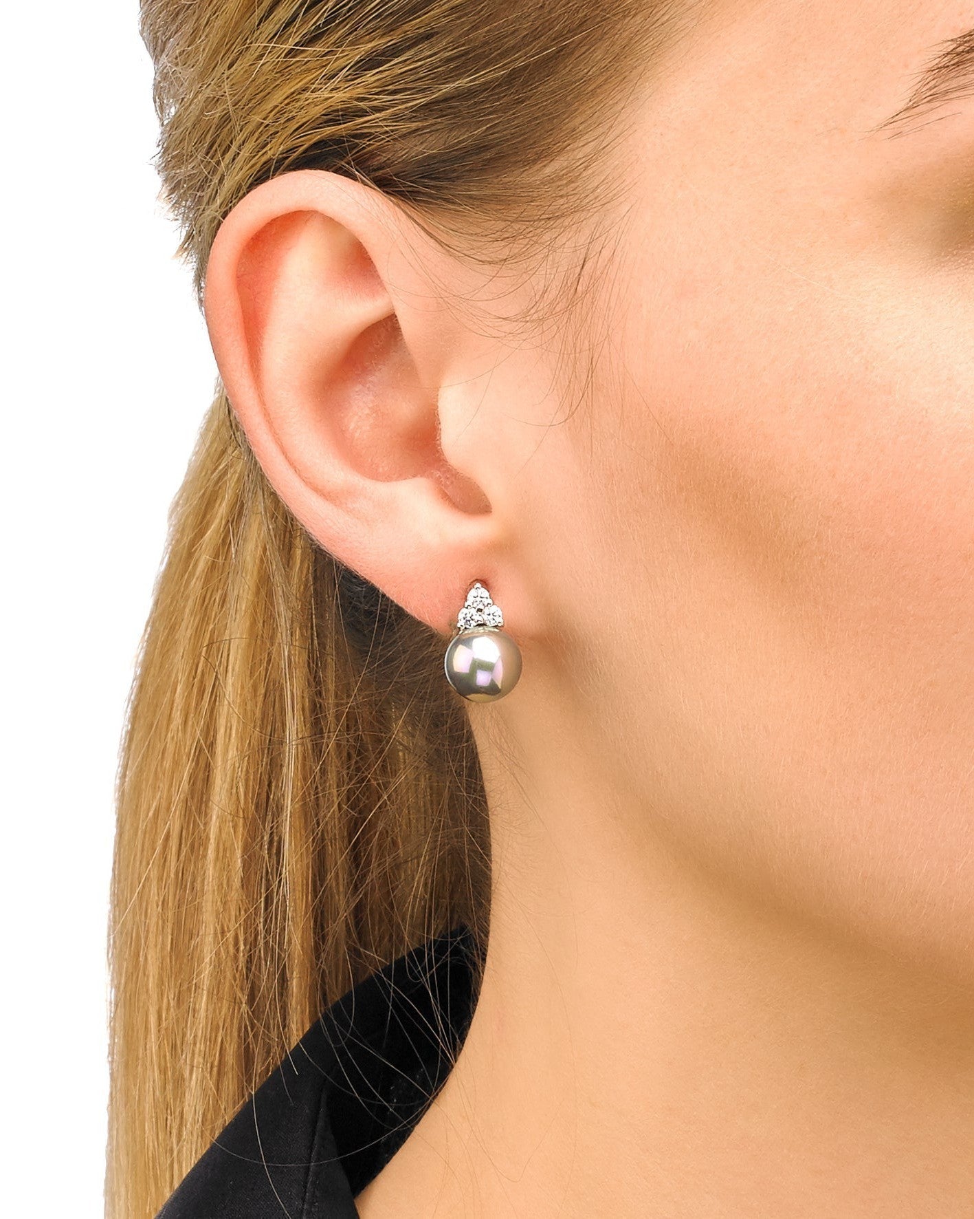 Pendientes majorica perla 10mm gris y 3 circonitas selene Plateado · El ...