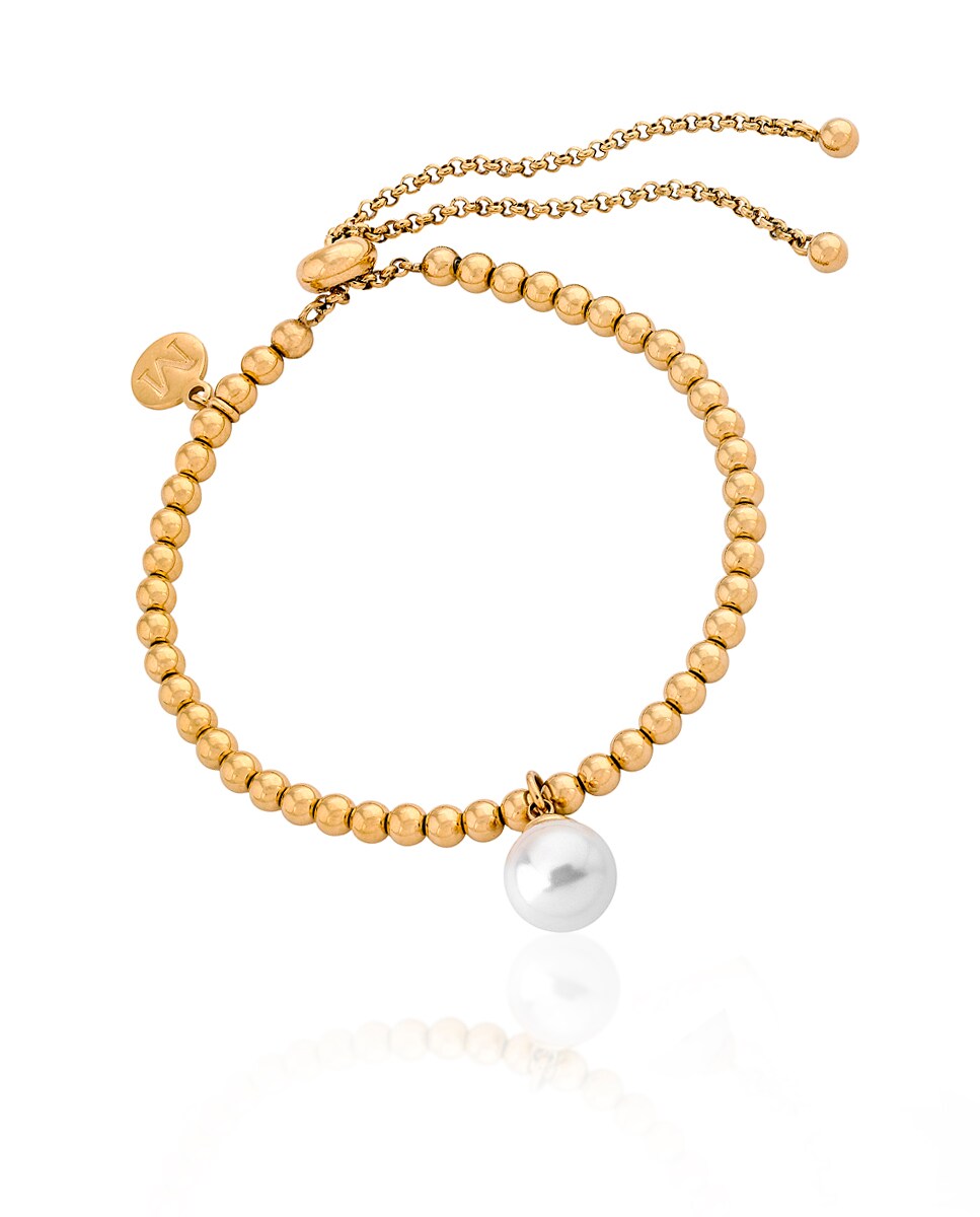 Pulsera Atlas en acero dorado y perla blanca de 10mm · Majorica · El ...