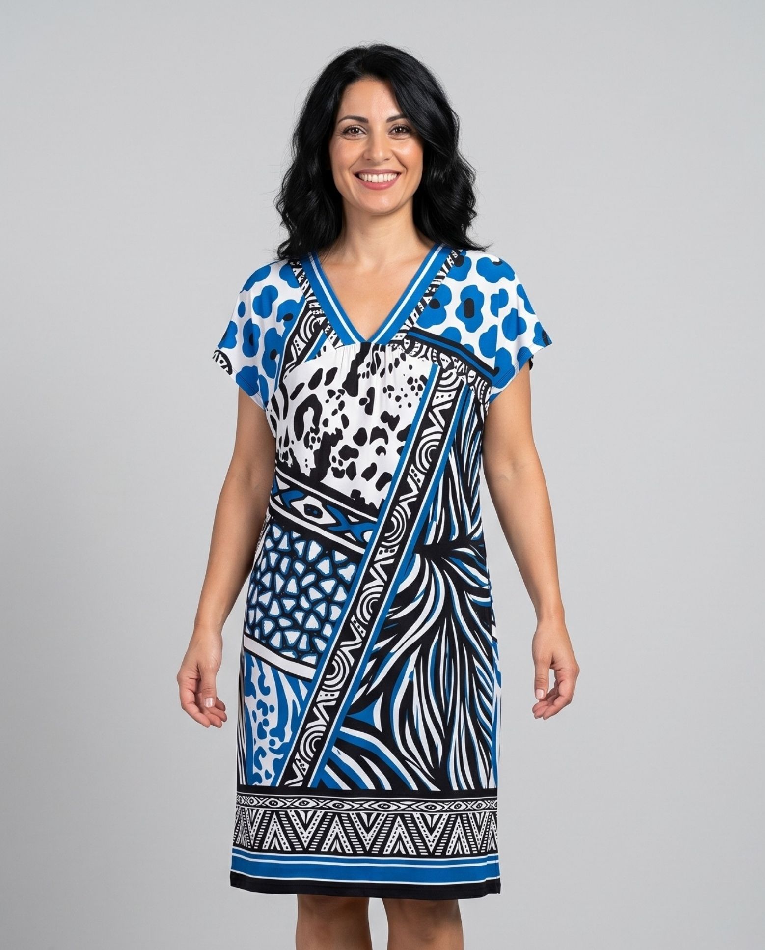 Vestido print animal con cenefa azul October · El Corte Inglés
