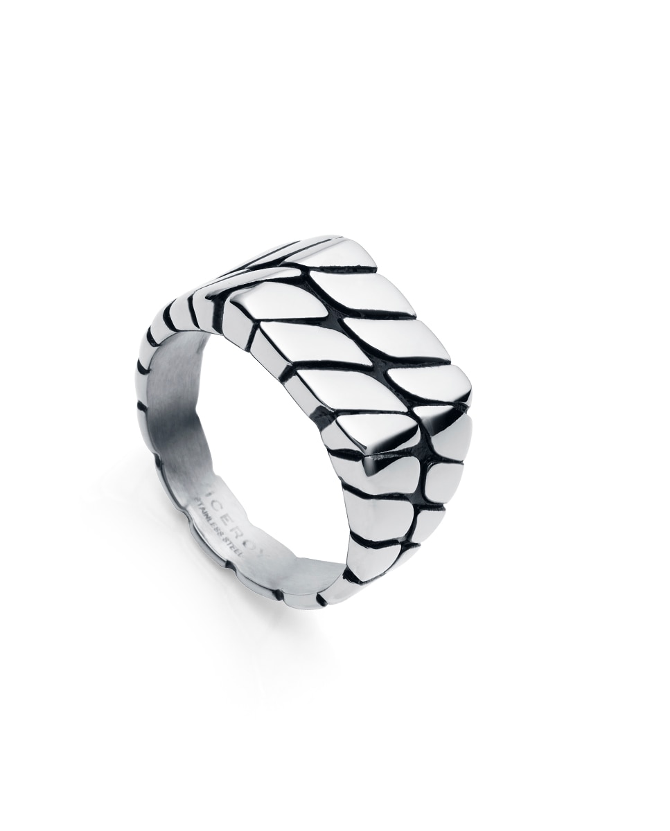 Anillo de hombre beat de acero tipo sello y con motivos en esmalte ...