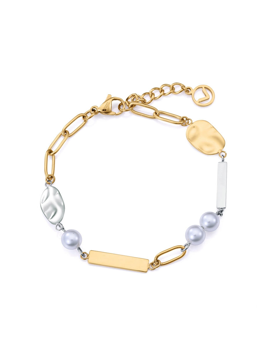 Pulsera de eslabones de mujer chic de acero ip dorado con perlas ...