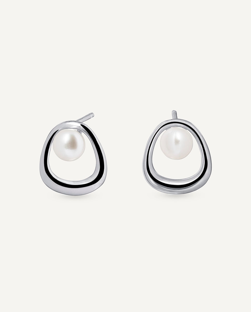 Pendientes botón ovales en plata de ley 925 con perla cultivada Blanco ...
