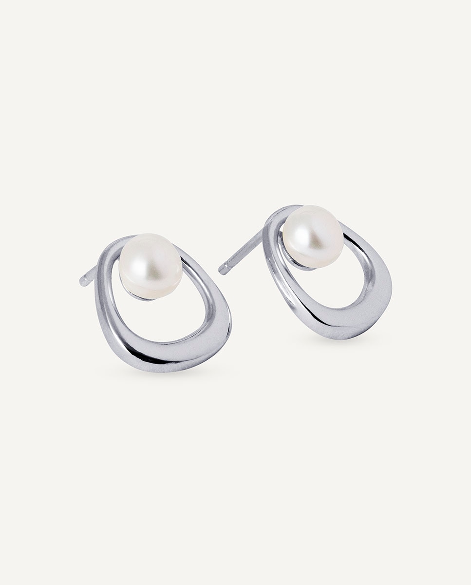 Pendientes botón ovales en plata de ley 925 con perla cultivada Blanco ...